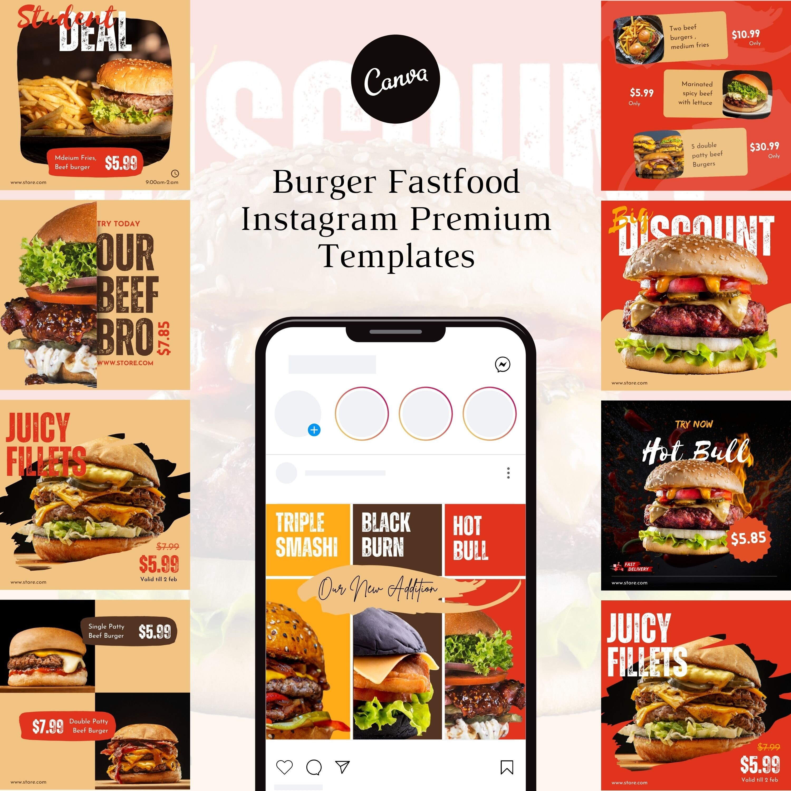 10 Premium Burgers Instagram Templates | Fastfood Canva Instagram ...
