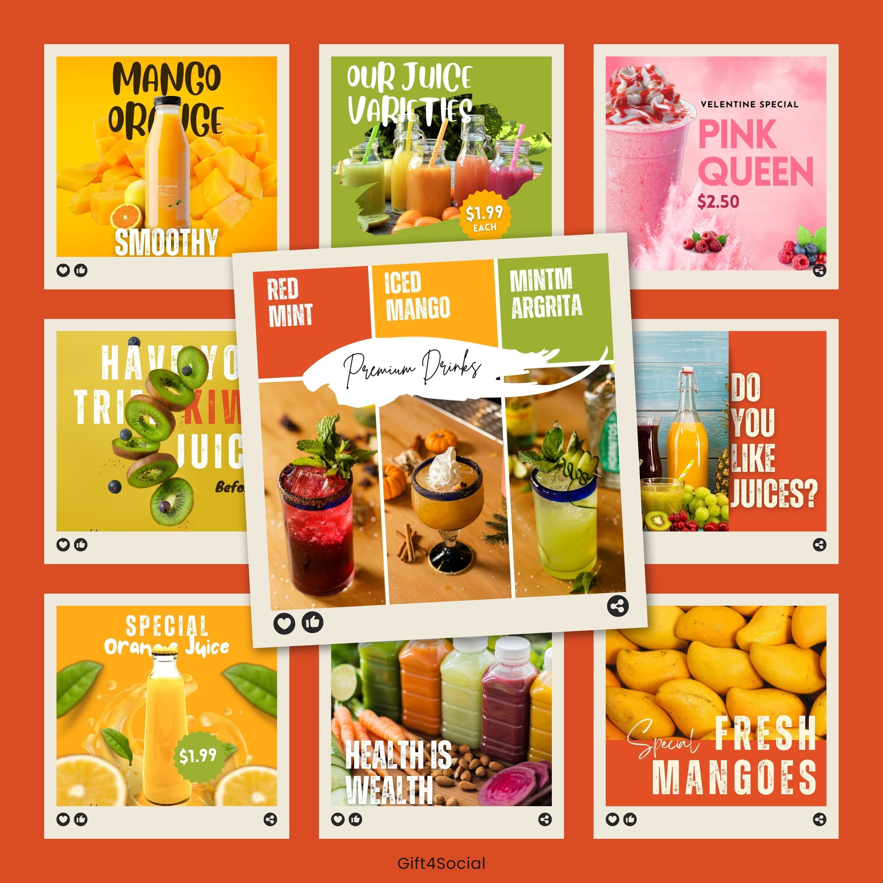 10 Juices Instagram Templates | Refreshing Drinks Canva Instagram ...
