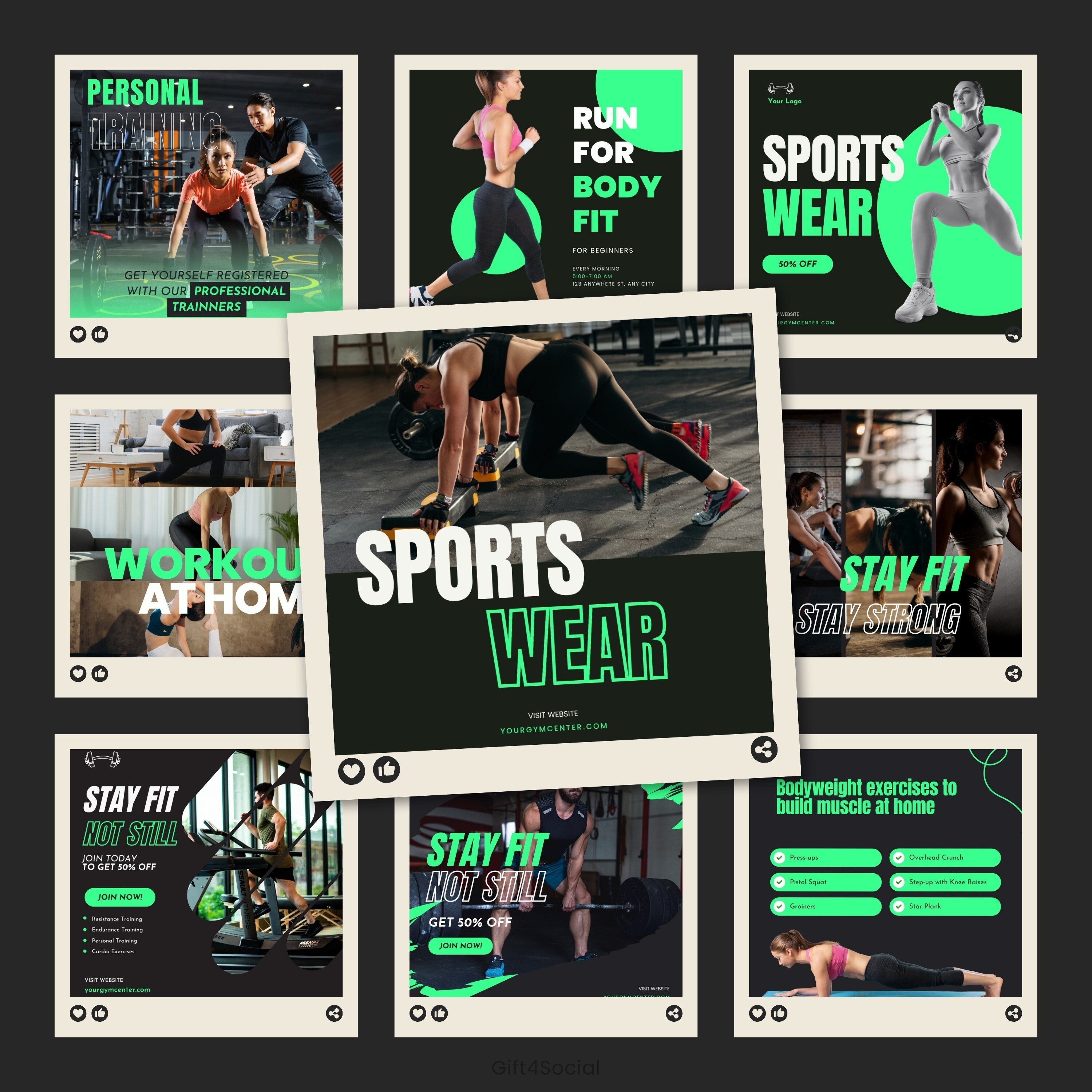 50 + Fitness Instagram Templates Pack | Workout Instagram Posts | Canva ...