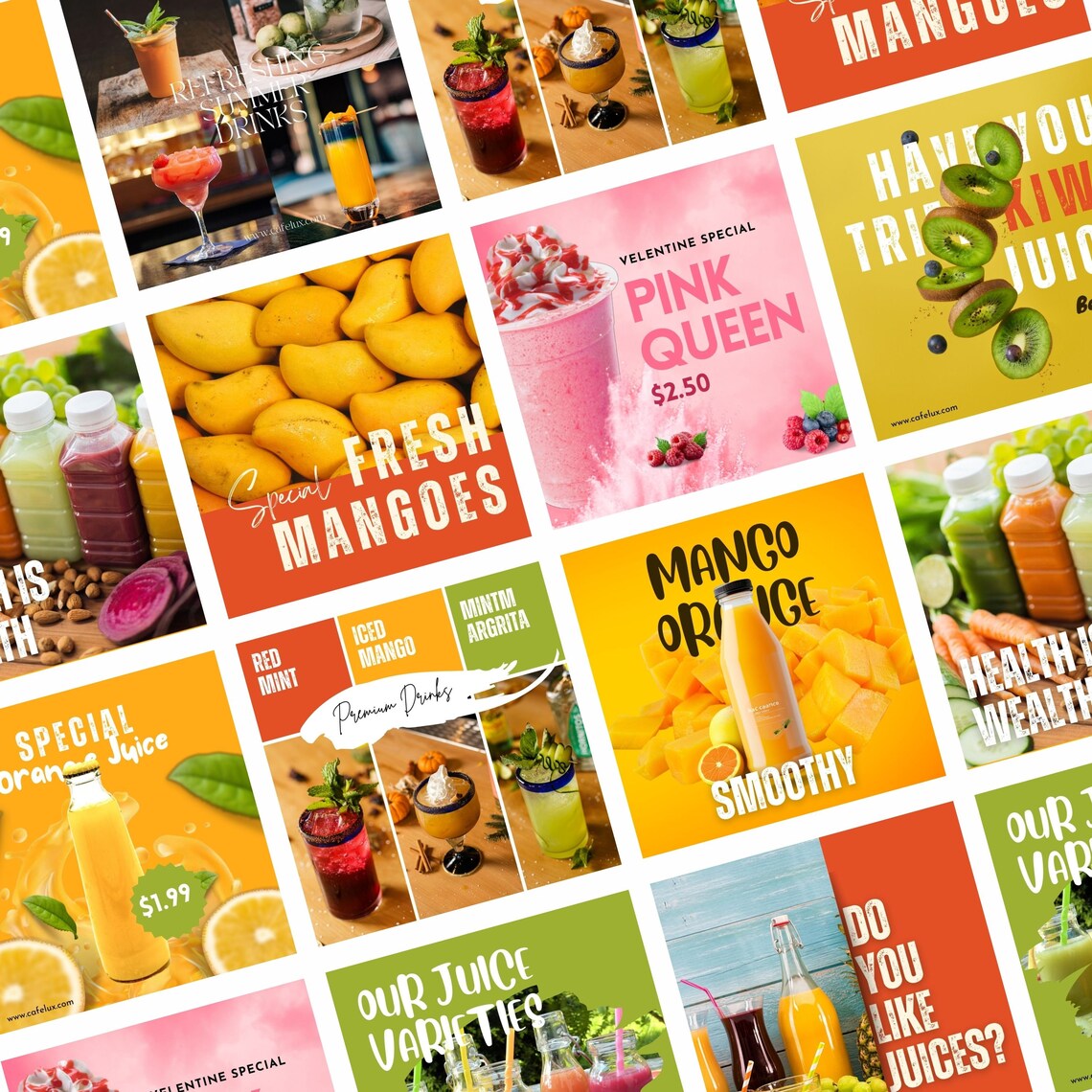 10 Juices Instagram Templates | Refreshing Drinks Canva Instagram ...
