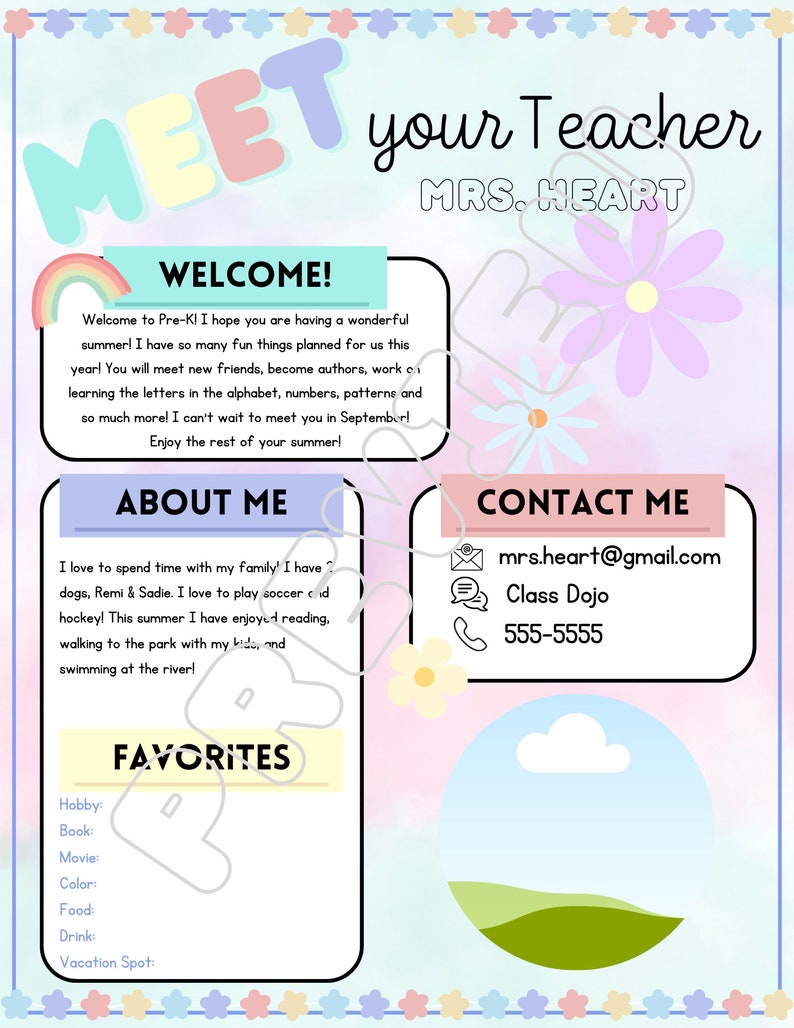 Editable Meet the Teacher Pastel Template - Etsy