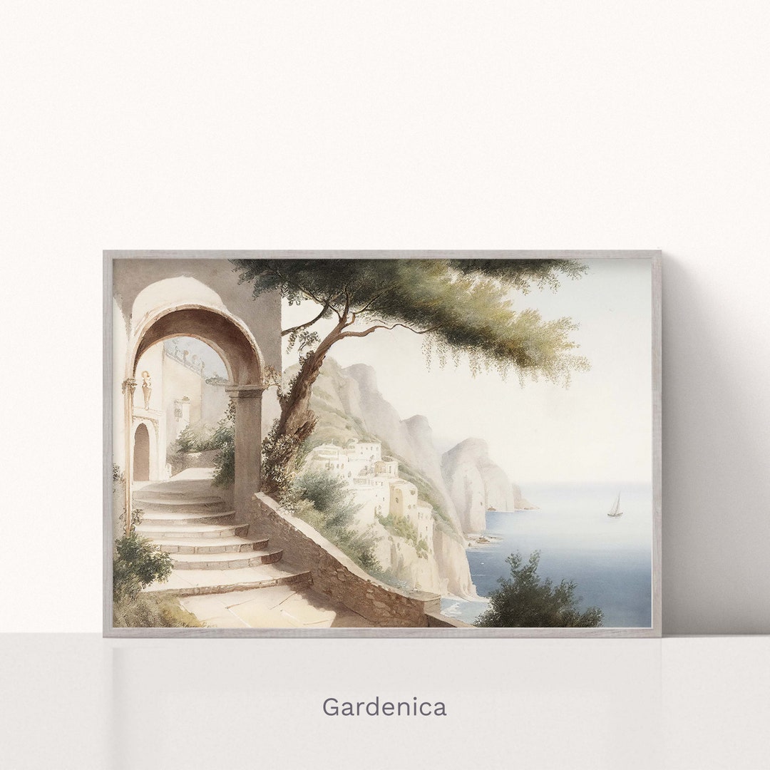 Amalfi Coast Watercolor Print, Italy Wall Art, Mediterranean Seascape ...
