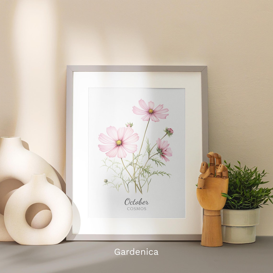 Cosmos October Birth Flower Watercolor Print, Minimalistic Floral Art ...