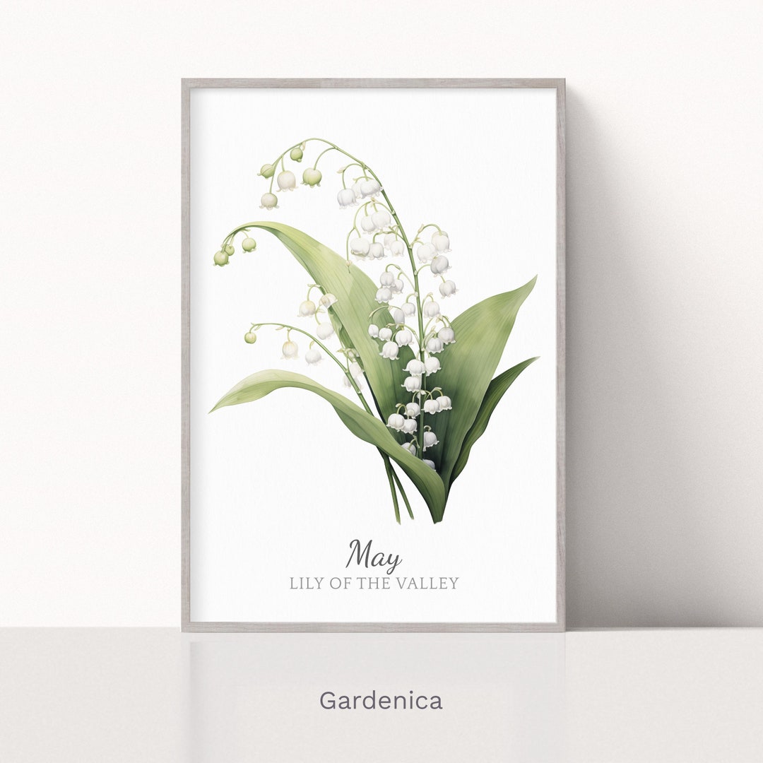 Lily of the Valley May Birth Flower Watercolor Print, Minimalistic ...