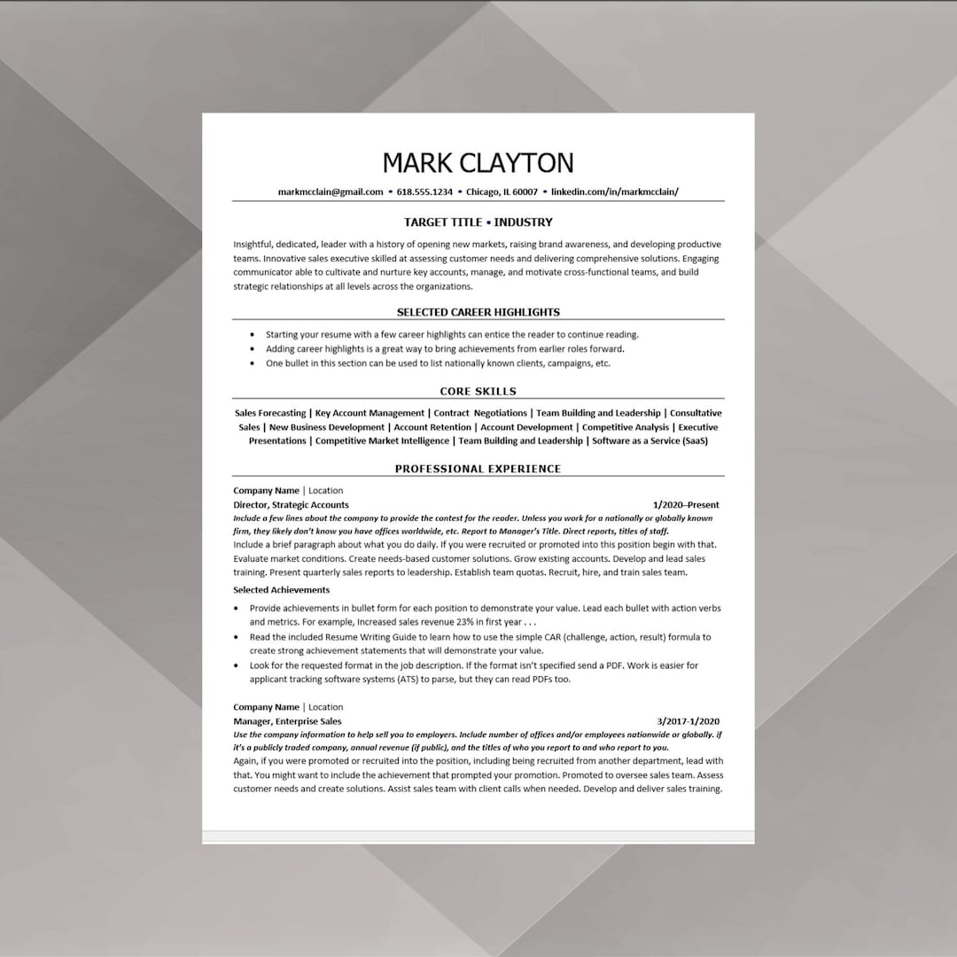 Executive ATS Compatible Resume, Modern Design, Manager, Director, C ...