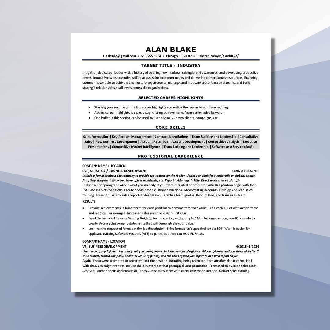 Executive ATS Compatible Resume, Modern Design, Manager, Director, C ...