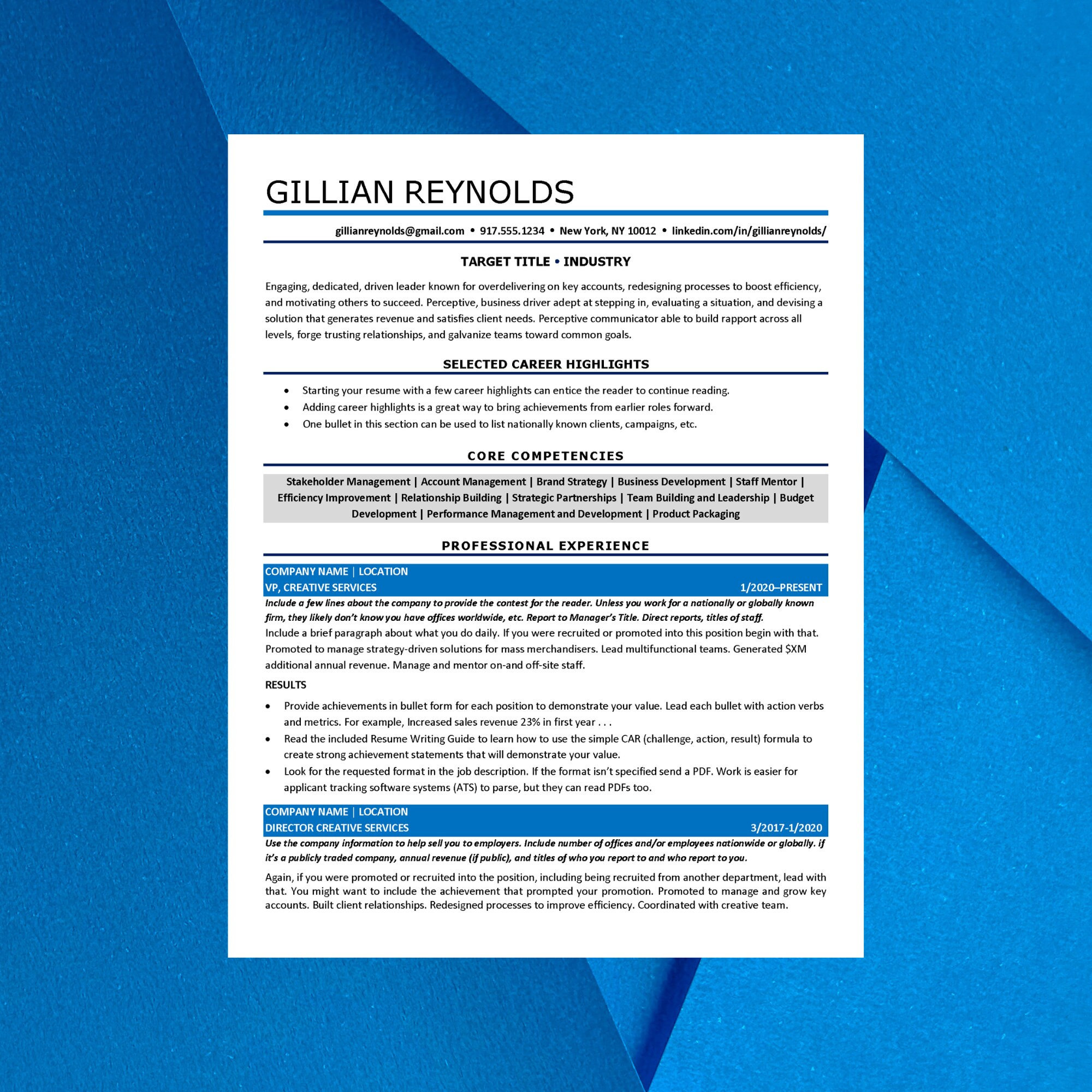 Executive ATS Compatible Resume, Modern Design, Manager, Director, C ...