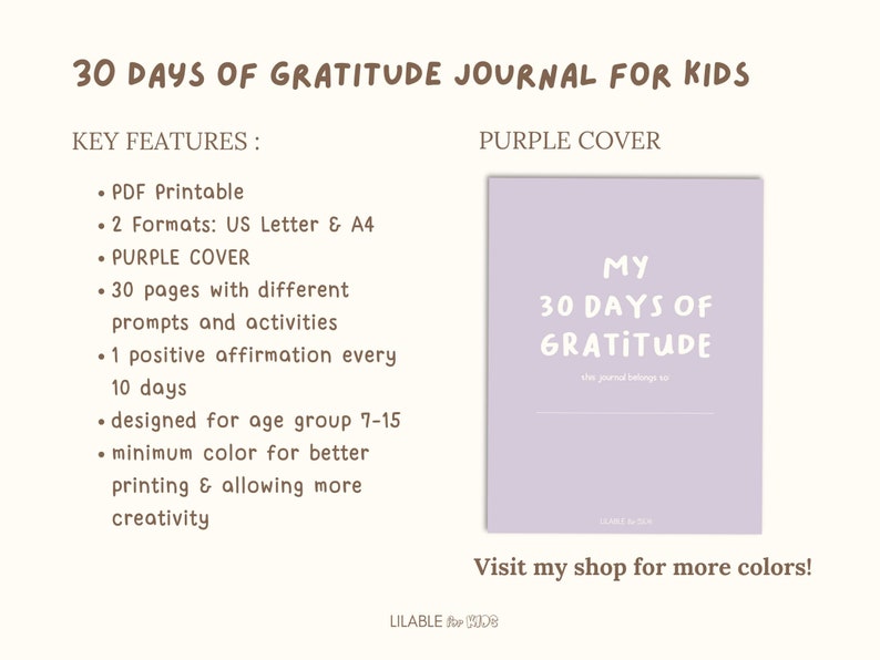 Gratitude Journal for Kids, Printable Journal - 30 Days of Gratitude ...