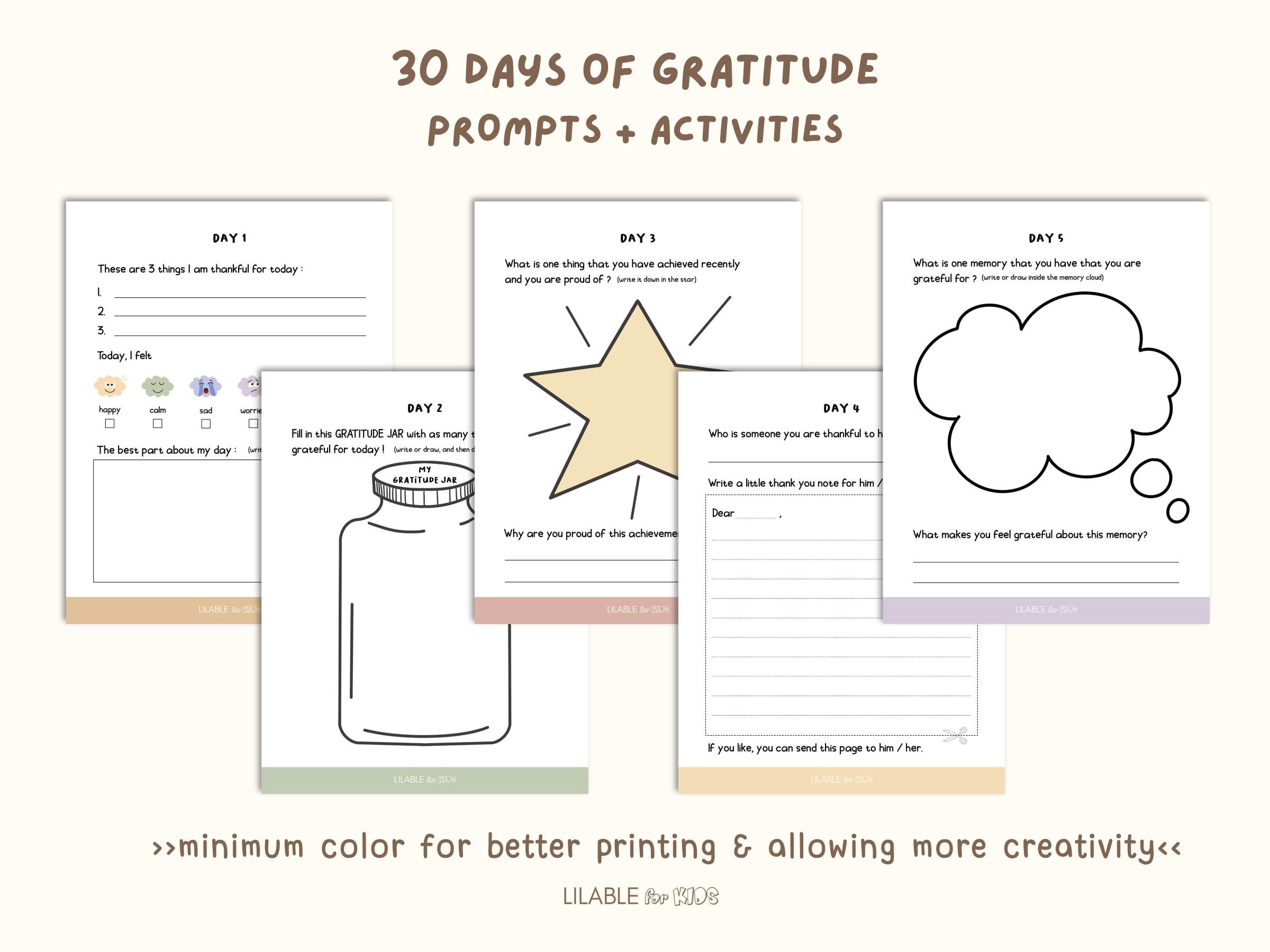 Gratitude Journal for Kids, Printable Journal - 30 Days of Gratitude ...
