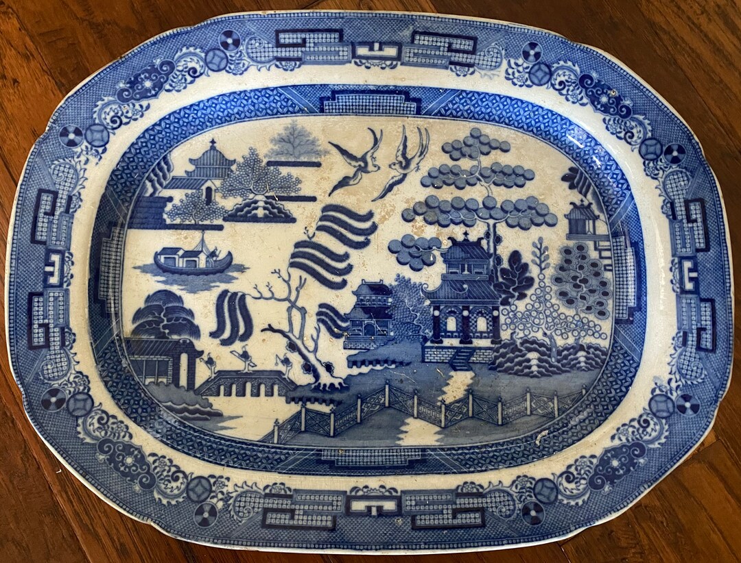 Antique Chinese Export Porcelain Canton Blue and White Ceramic ...