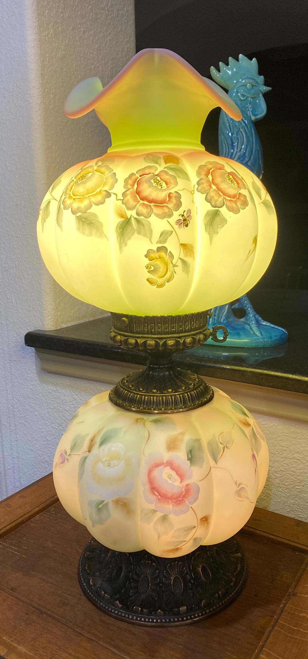 Fenton "rose Nectar" Lotus Mist Burmese GWTW Melon Lamp - Etsy