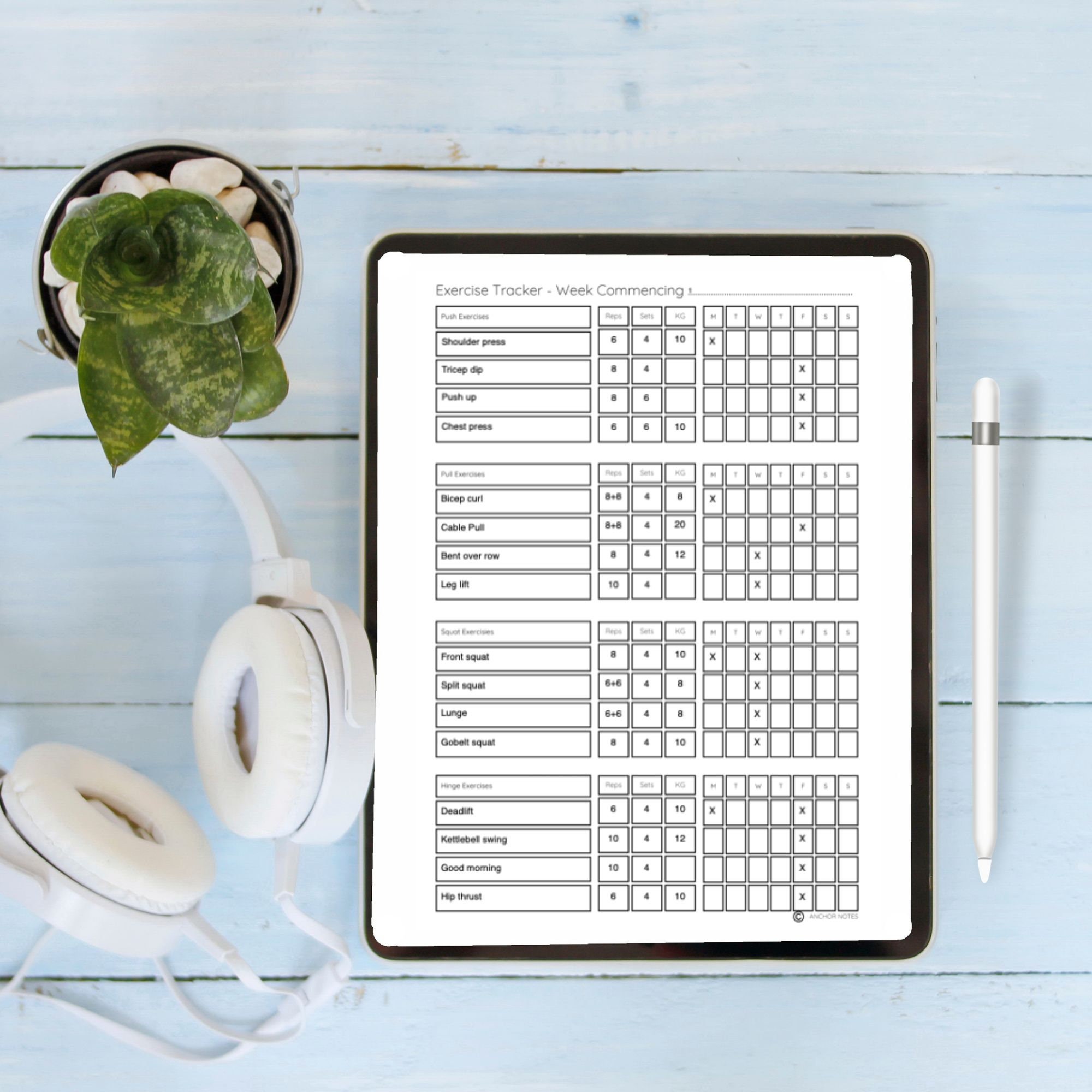 Push Pull Squat Hinge **exercise Tracker** A4 & A5 Printable and ...