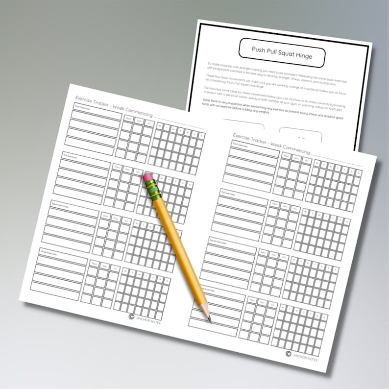 Push Pull Squat Hinge exercise Tracker A4 & A5 Printable and Fillable ...