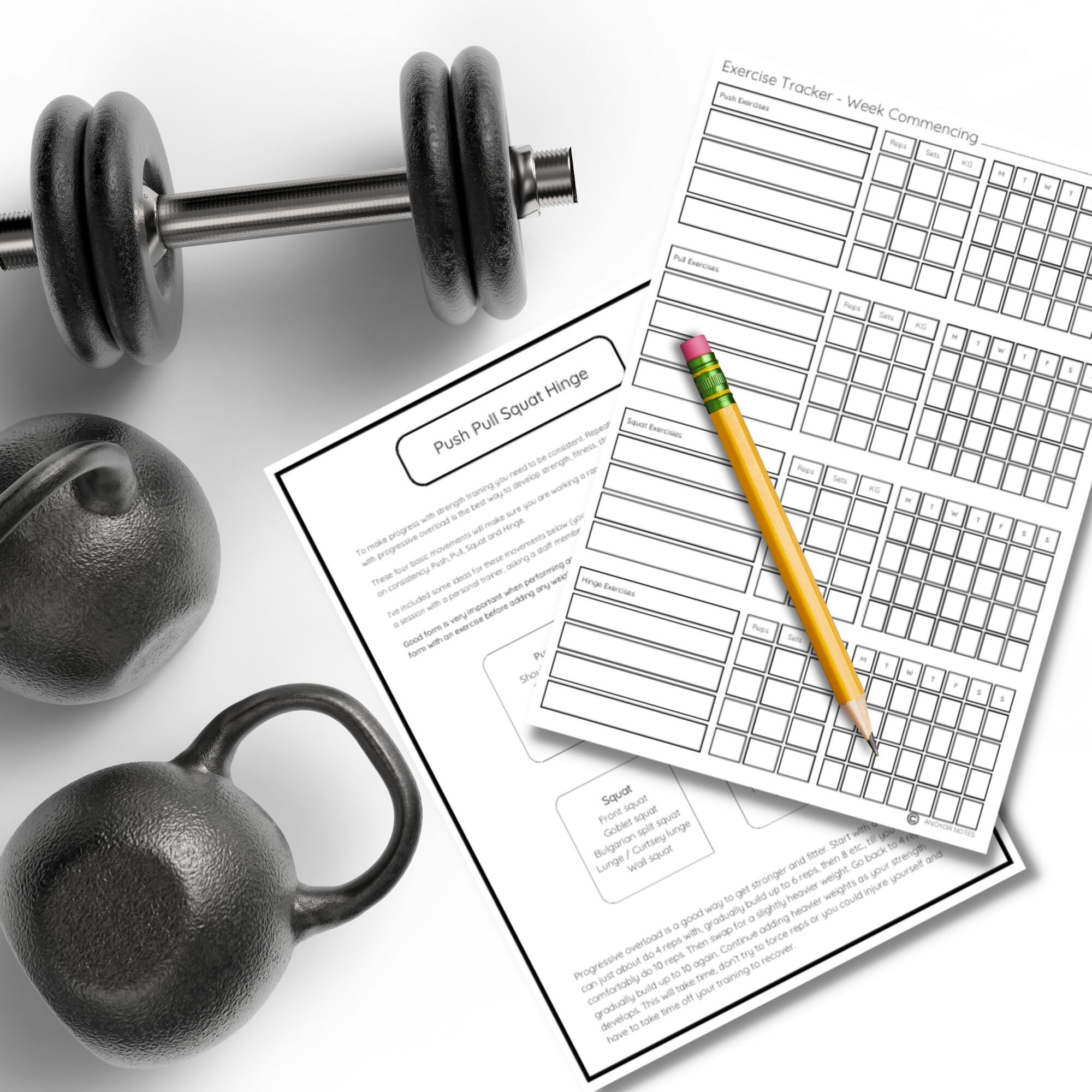 Push Pull Squat Hinge **exercise Tracker** A4 & A5 Printable and ...