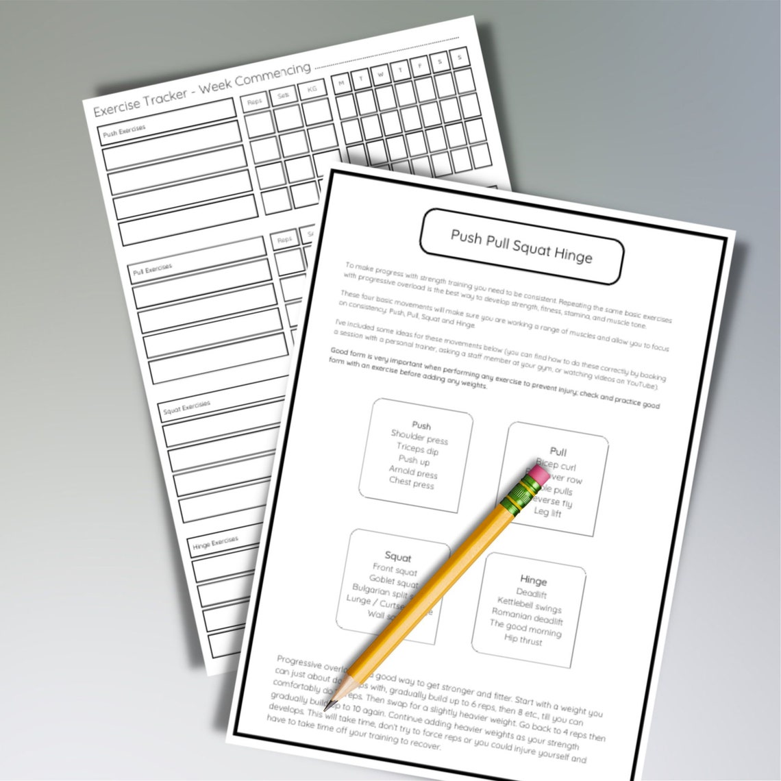 Push Pull Squat Hinge **exercise Tracker** A4 & A5 Printable and ...
