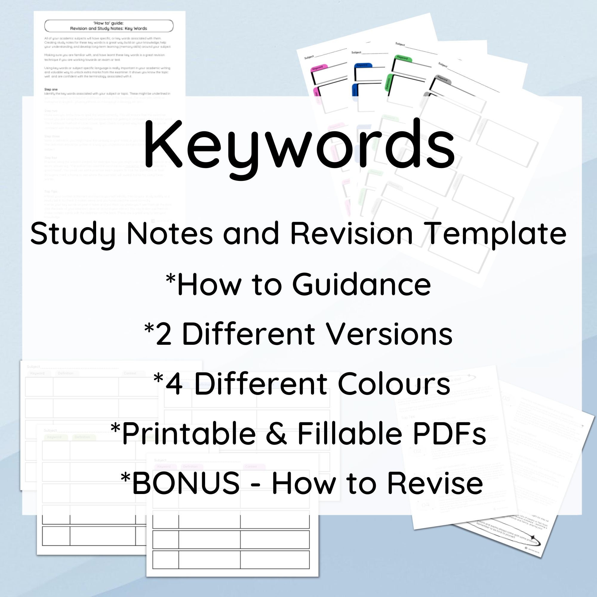 How to Revise GCSE A Level - KEYWORDS Study Skills. 13 Fillable ...