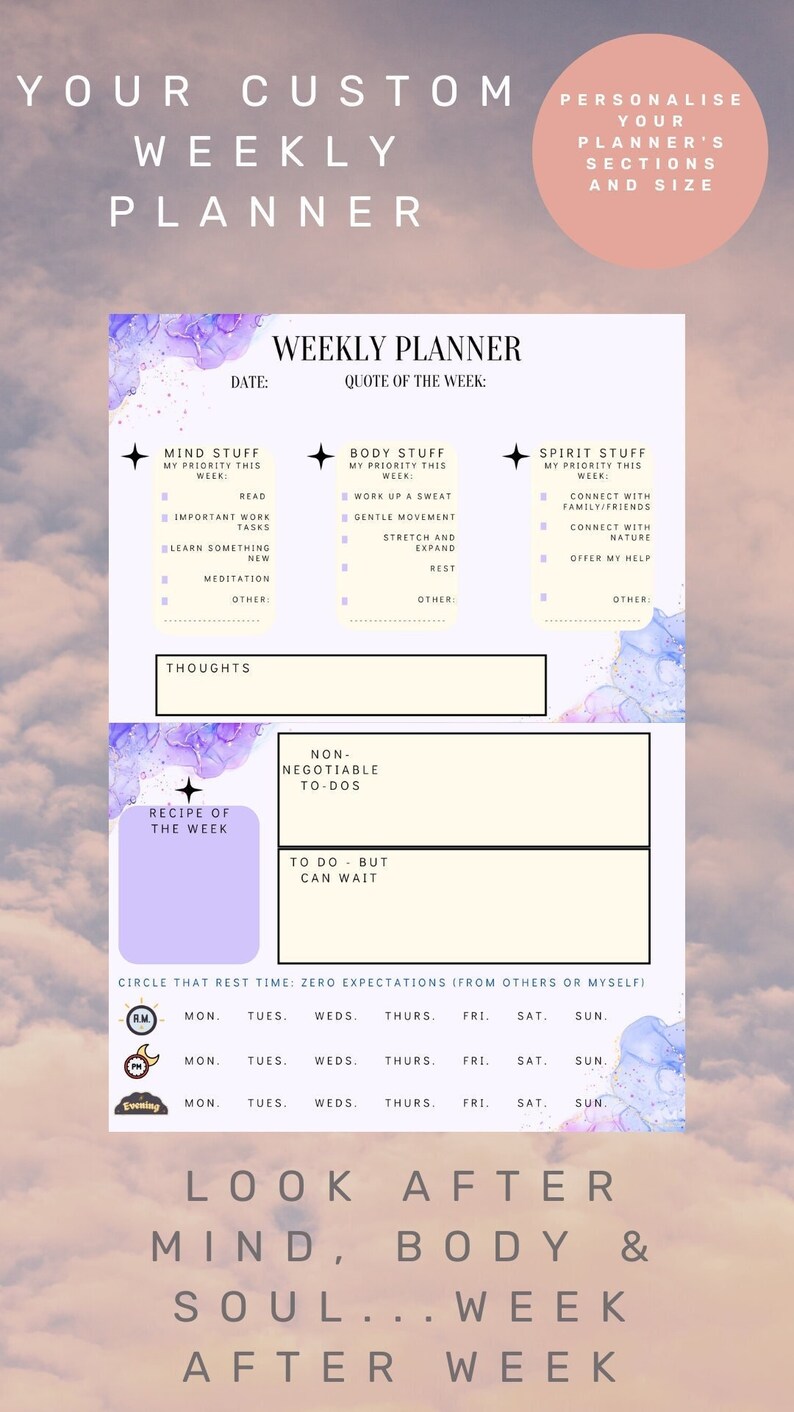 Printable Weekly Planner Sheet for Wellness - Organise and Prioritise ...