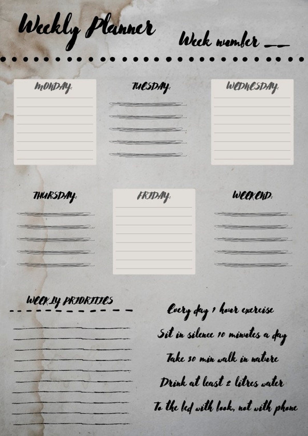 Weekly Planner I Printable I Plan Your Week I Black and White I Colour ...