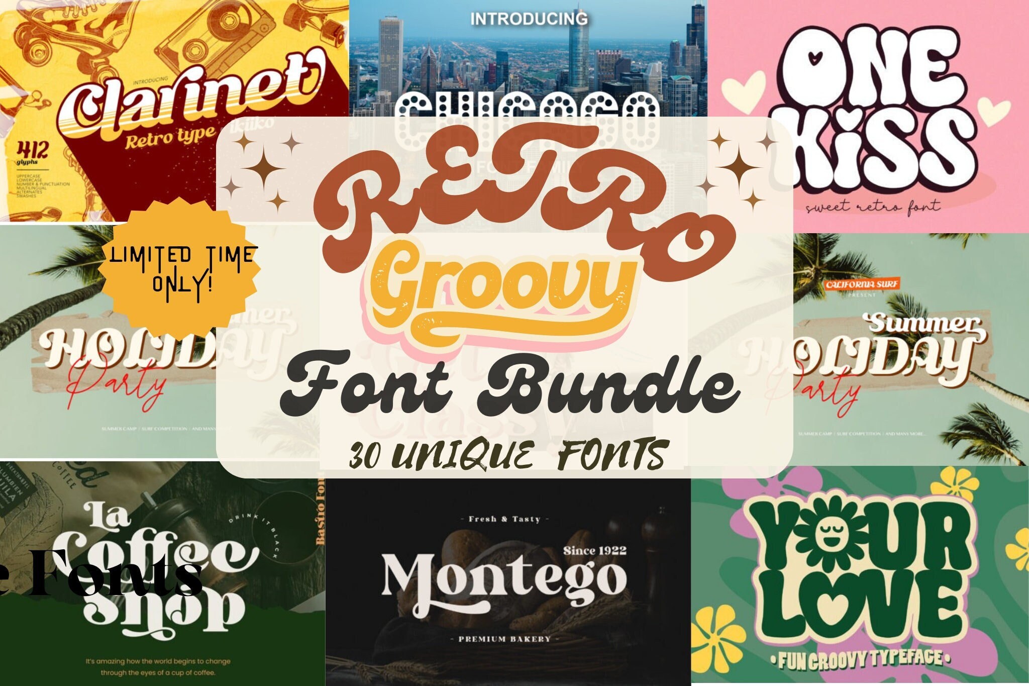 Retro Font Bundle cricut Fonts Bubbly Fontsgroovy Font - Etsy