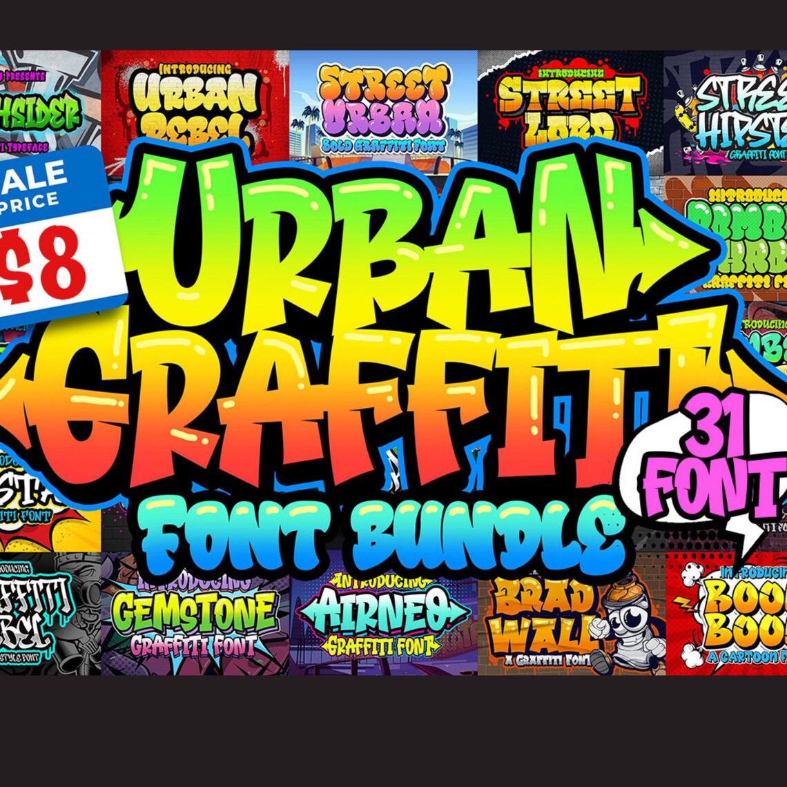 GRAFFITI FONT BUNDLE, Urban Font, Street Font, Tagging Font, Airbrush ...