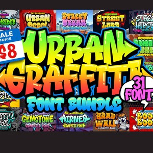 GRAFFITI FONT BUNDLE, Urban Font, Street Font, Tagging Font, Airbrush ...