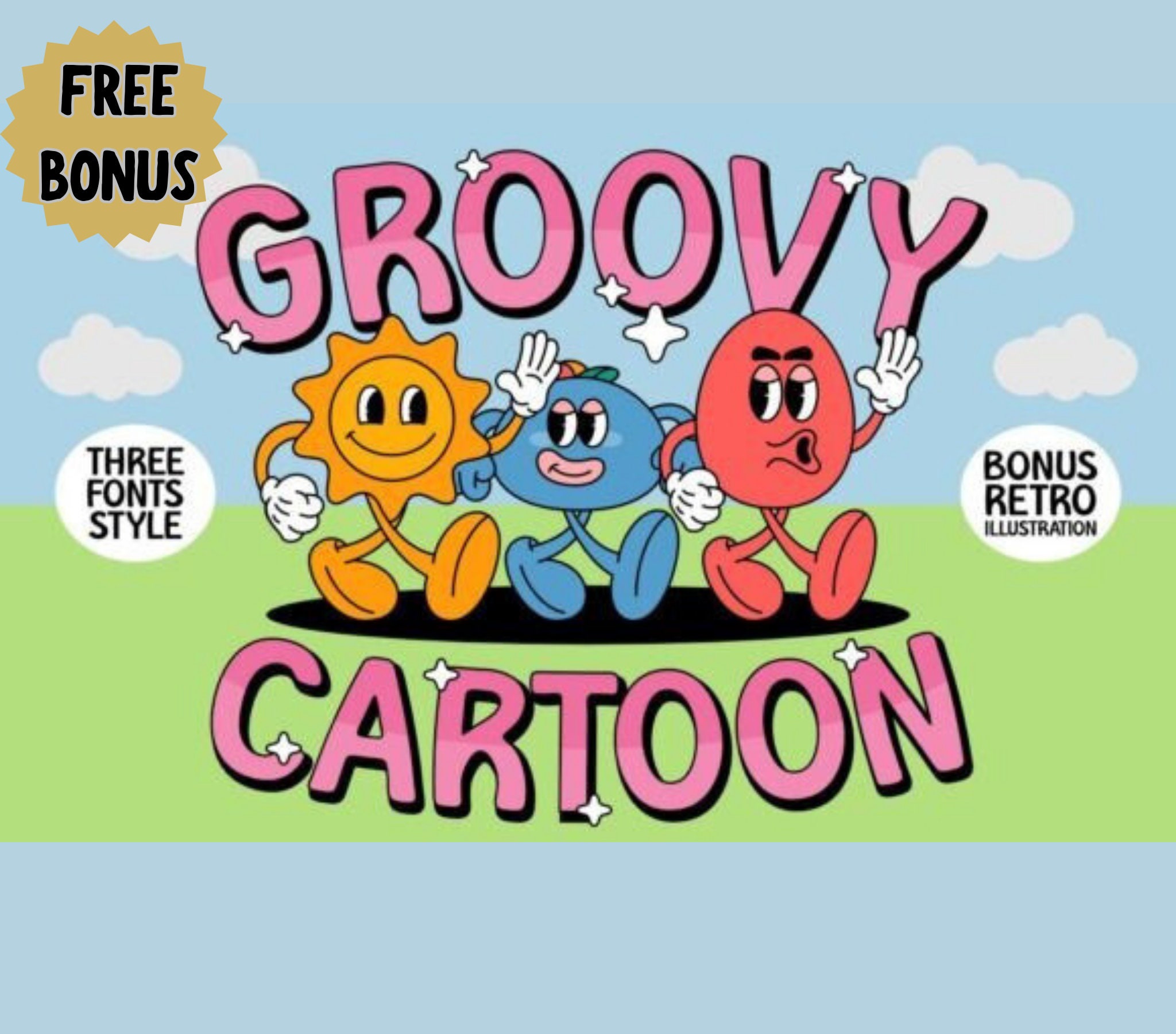 Retro Groovy Font Bundle and Graphics Bundle OTF, TTF, Svg, Dxf 90s,80s ...