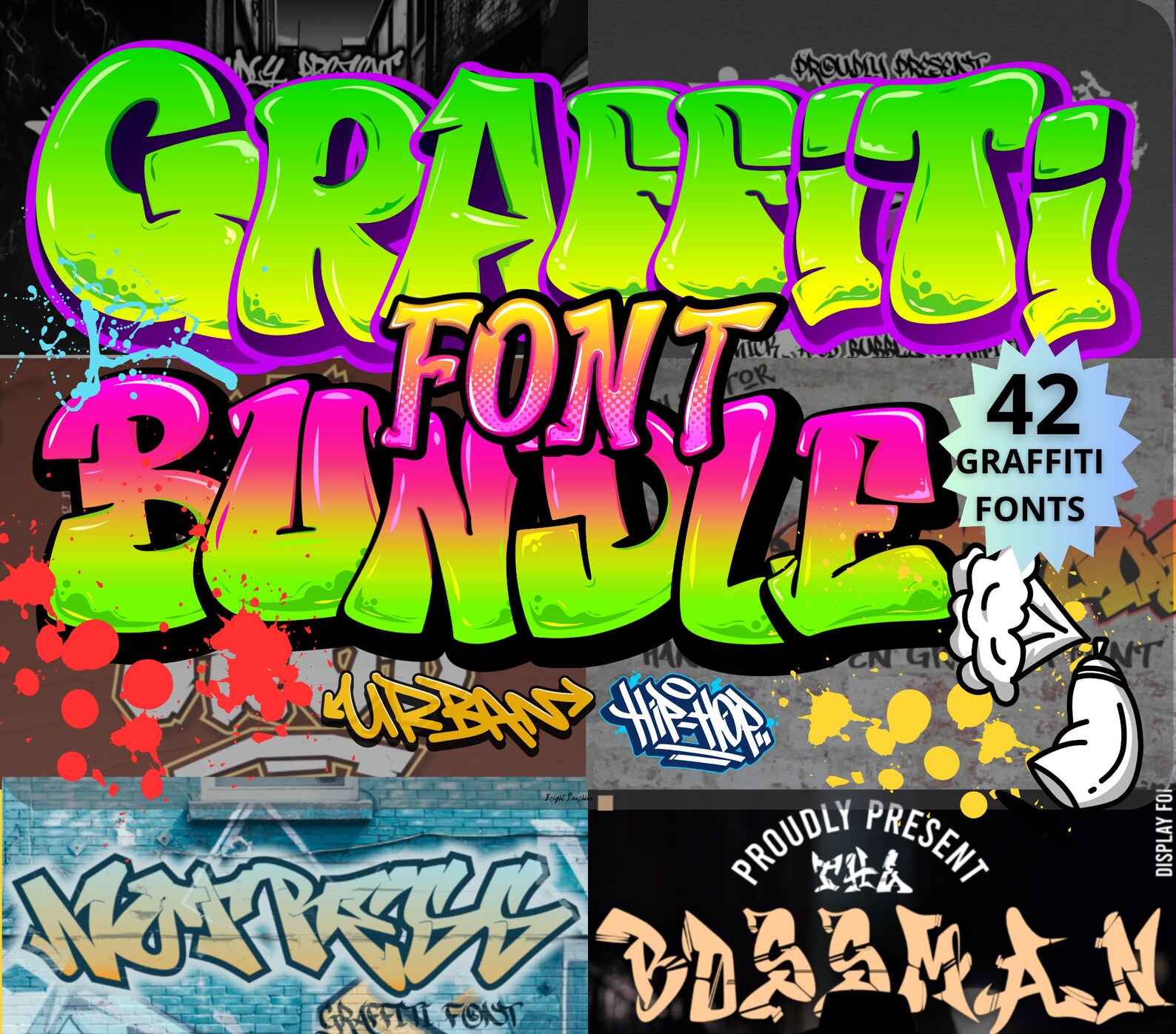 Graffiti Font Bundle| Urban Font| Street Style Font |tagging Font |hip ...