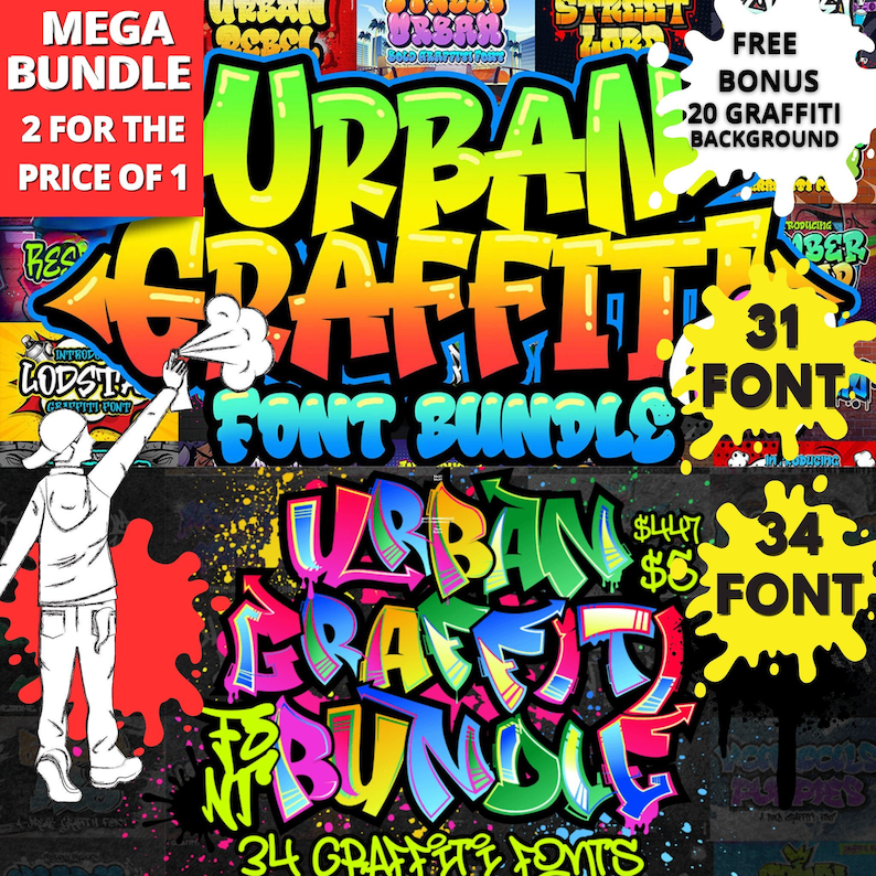 GRAFFITI FONT BUNDLE, Urban Font, Street Font, Tagging Font, Airbrush ...