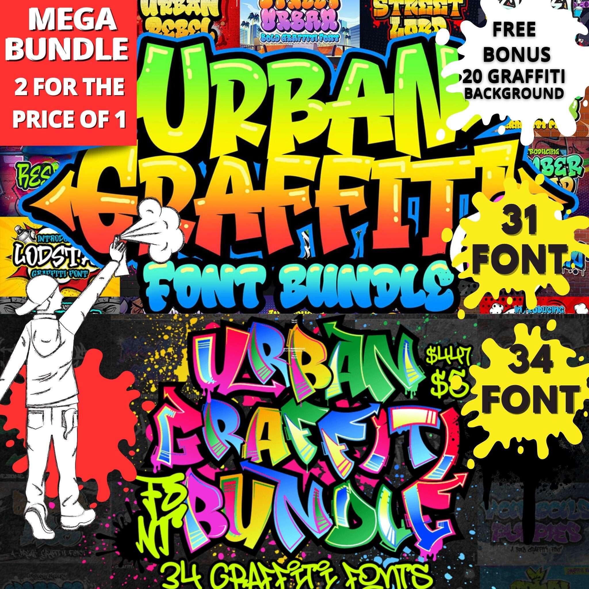 GRAFFITI FONT BUNDLE, Urban Font, Street Font, Tagging Font, Airbrush ...