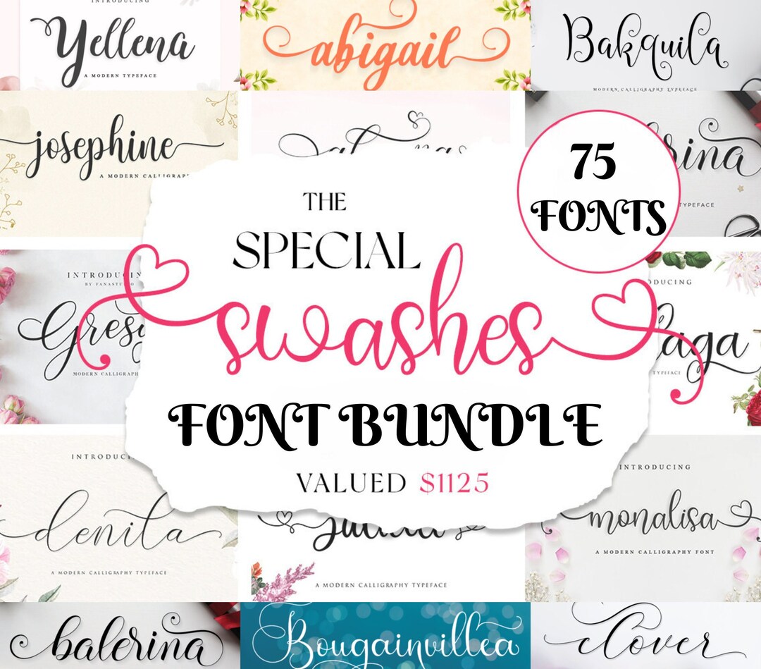 Swashes Font Bundle Font With Hearts Font With Tails Heart Font Wedding ...
