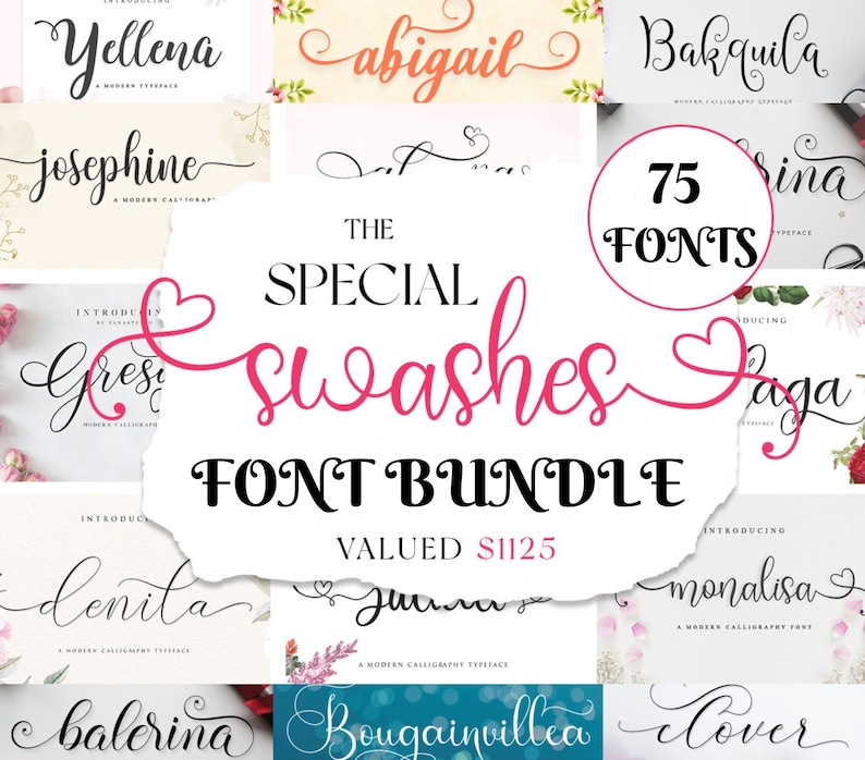 Swashes Font Bundle| Font With Hearts| Font With Tails| Heart Font ...