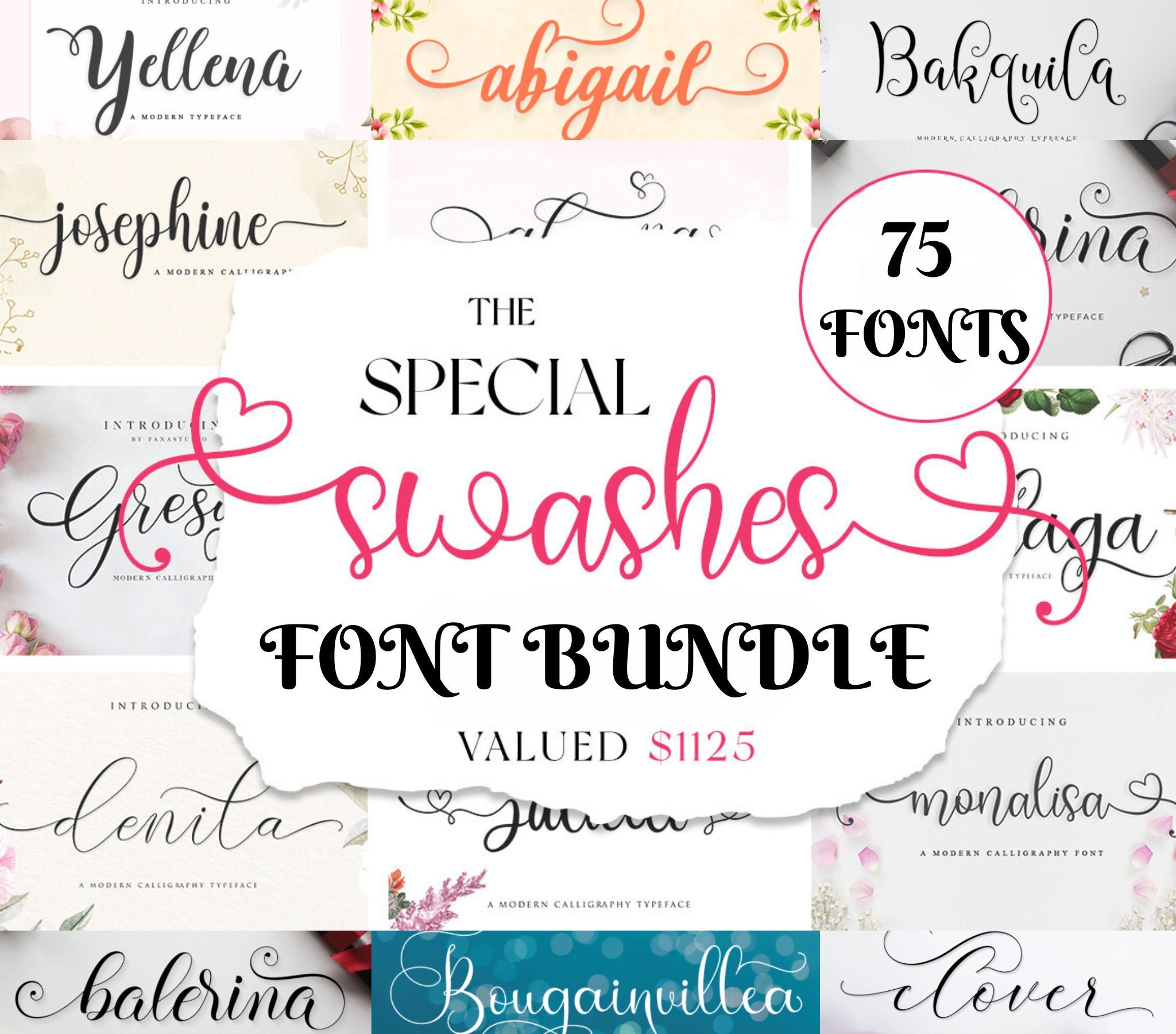 Swashes Font Bundle Font With Hearts Font With Tails Heart Font Wedding Fontcursive Font Font ...