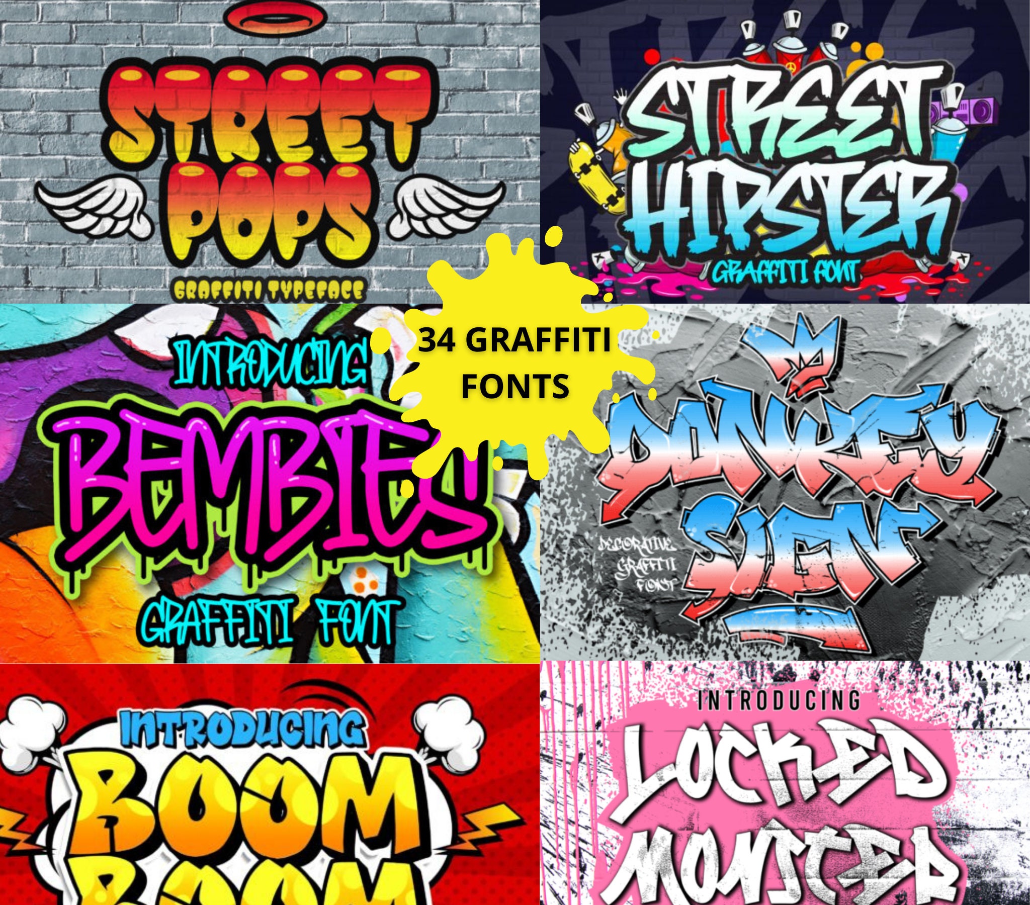 Graffiti Font + 12 Graffiti Clipart+ 5 Graffiti Background|urban Font ...