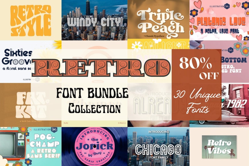 Retro Font Bundle cricut Fontgroovy Font vintage Font Commercial Usesvg ...