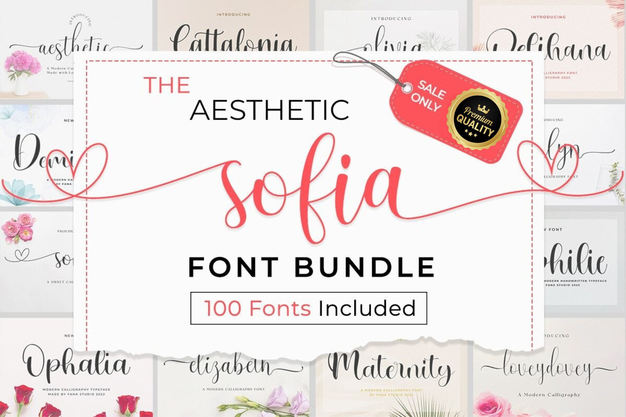 Sofia Font Bundle| Script Font| Font With Hearts| Font With Tails| Heart Font| Wedding Font ...