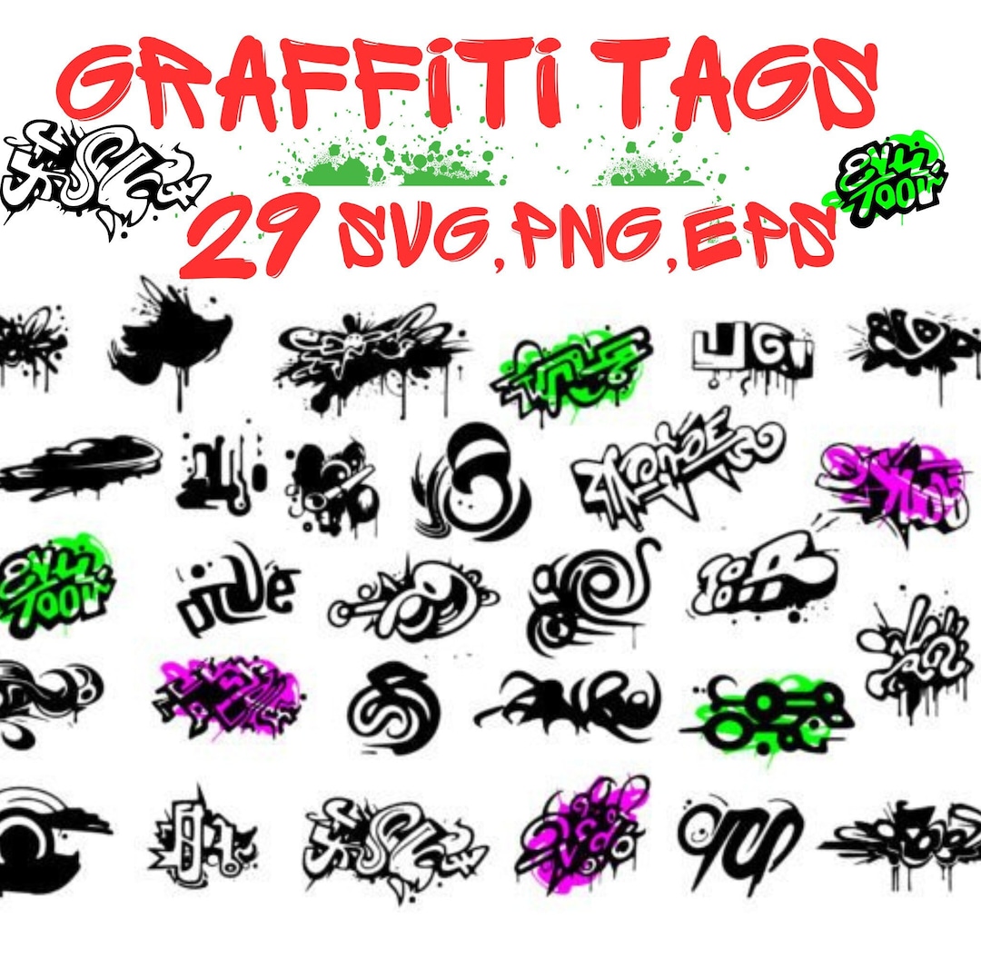 Graffiti Tags Bundle| 29 Graffiti Svg Png| Graffiti Letters| Airbrush ...