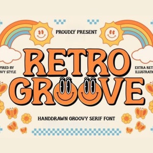 Retro Groovy Font Bundle and Graphics Bundle OTF, TTF, Svg, Dxf 90s,80s ...