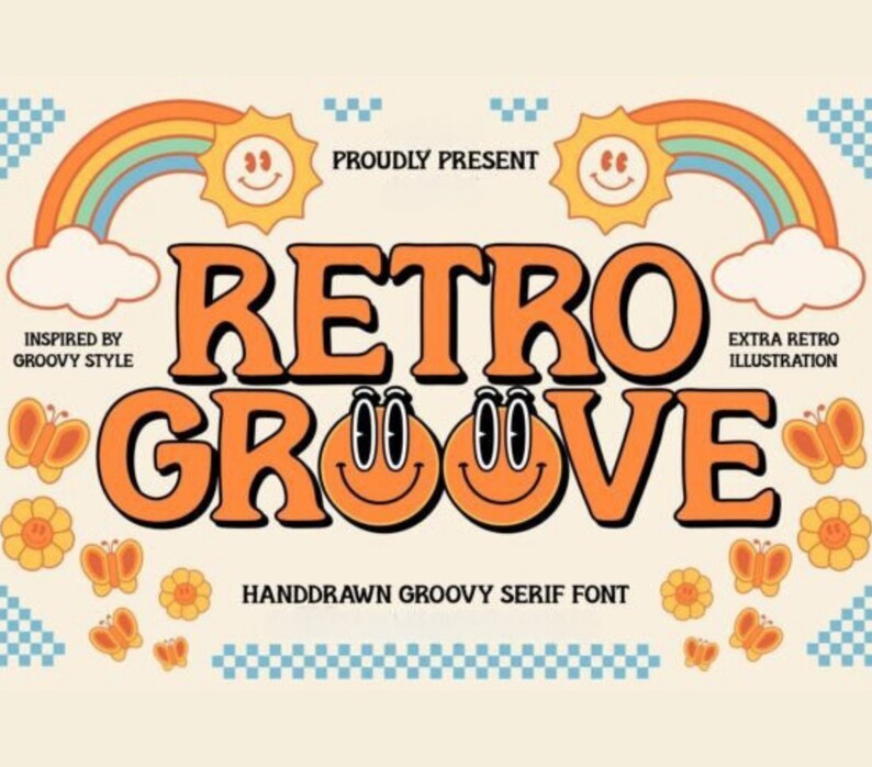 Retro Groovy Font Bundle and Graphics Bundle | OTF, TTF, Svg, Dxf | 90s ...