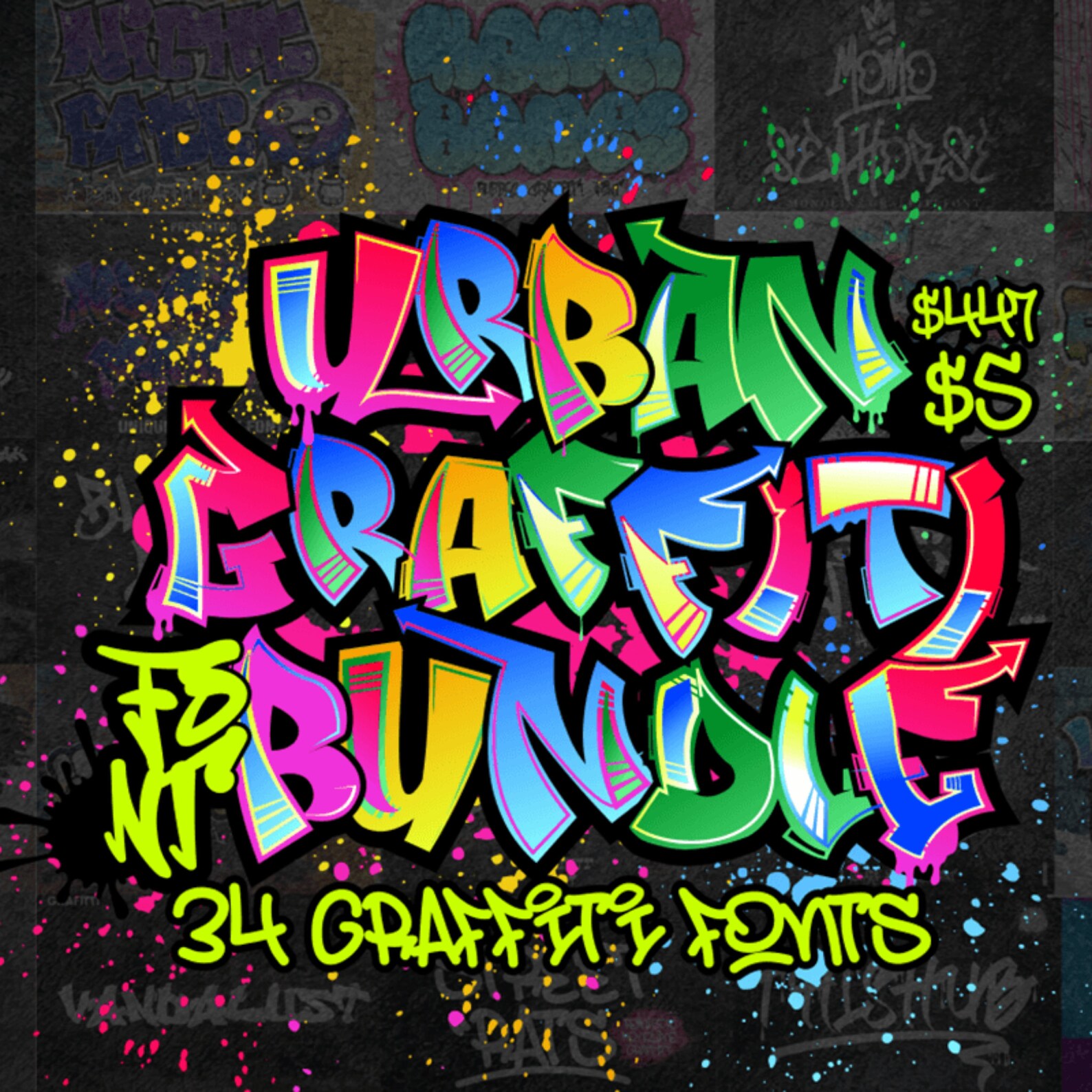 GRAFFITI FONT BUNDLE, Urban Font, Street Font, Tagging Font, Airbrush ...
