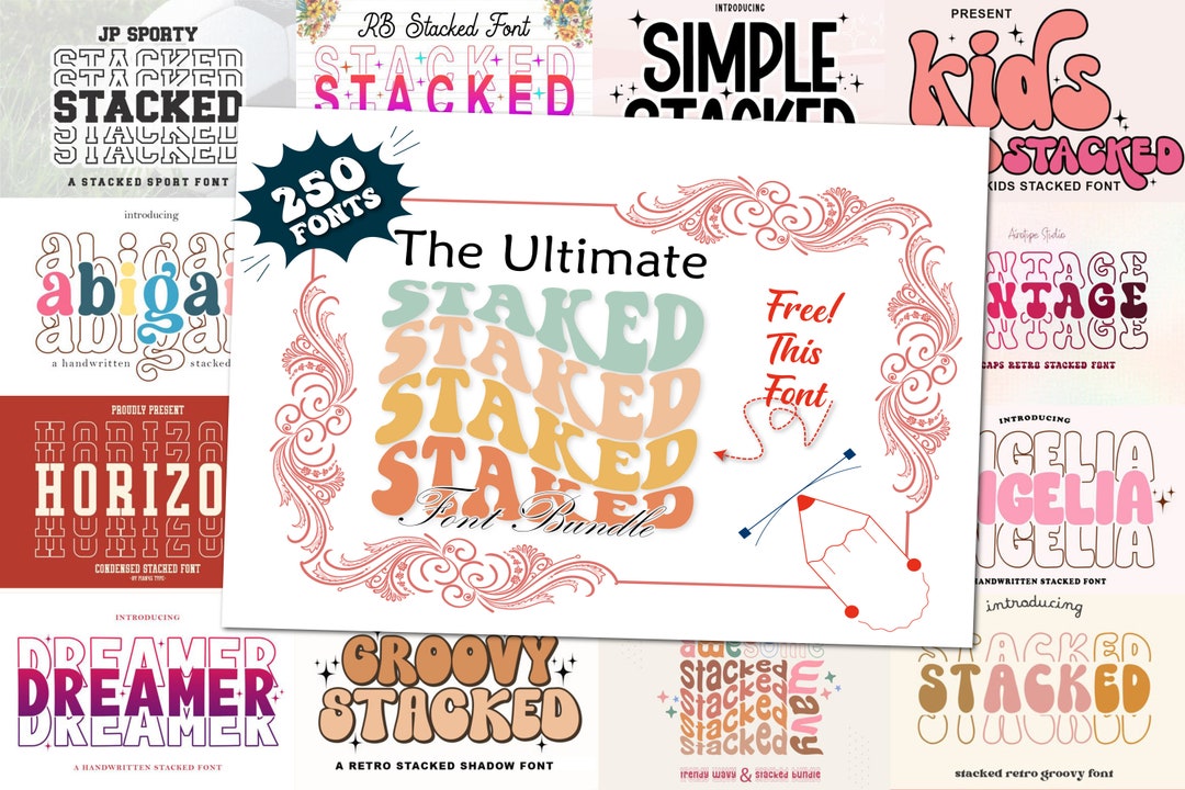 The Ultimate Stacked Font Bundle 250 Stacked Text Effect Fonts Stacked ...