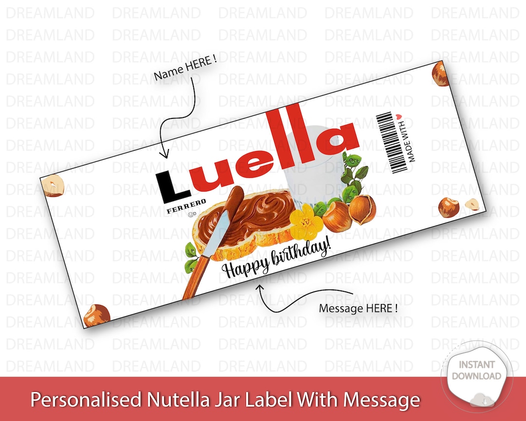 Nutella Label With Message, Personalised Nutella Jar Label With Message ...