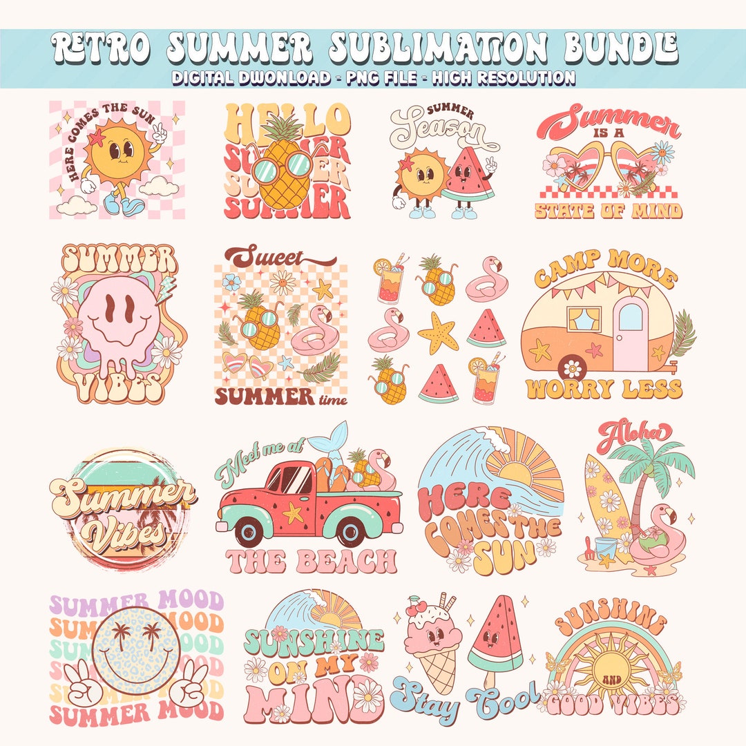 Retro Summer Png Bundle, Summer Svg, Summer Vibes Svg, Summer Vibes Png ...