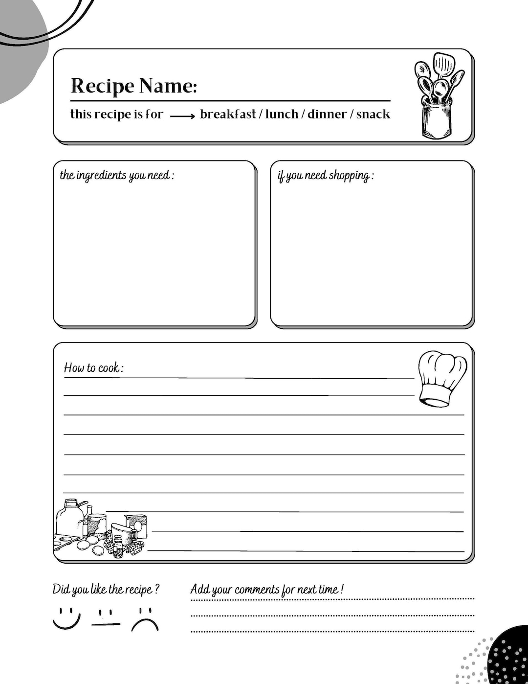 Recipe Card Template|editable Recipe Cards|recipe Card Printable ...