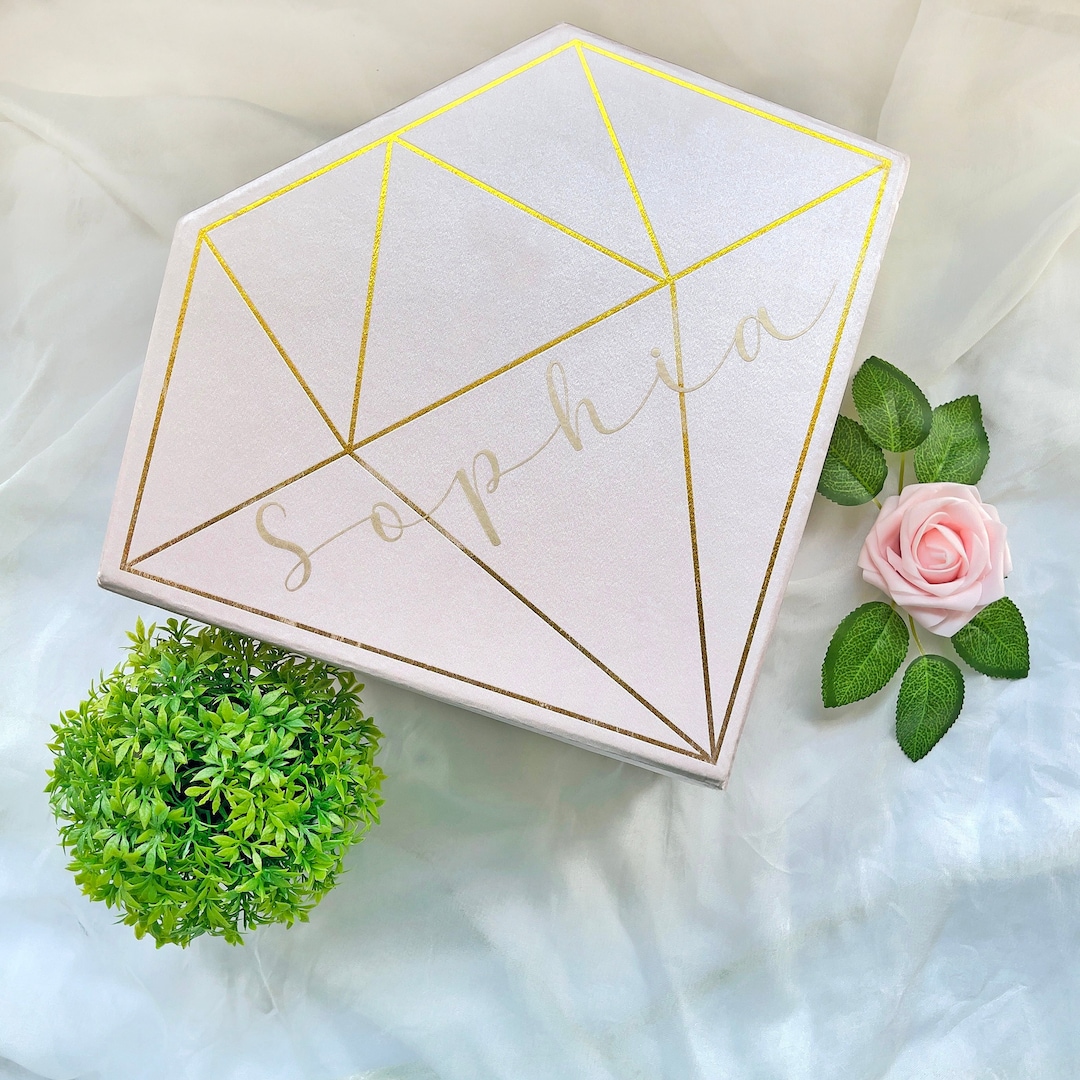 Personalised Pink Shape Box, Empty Diamond Bridesmaid Proposal Box Pink ...
