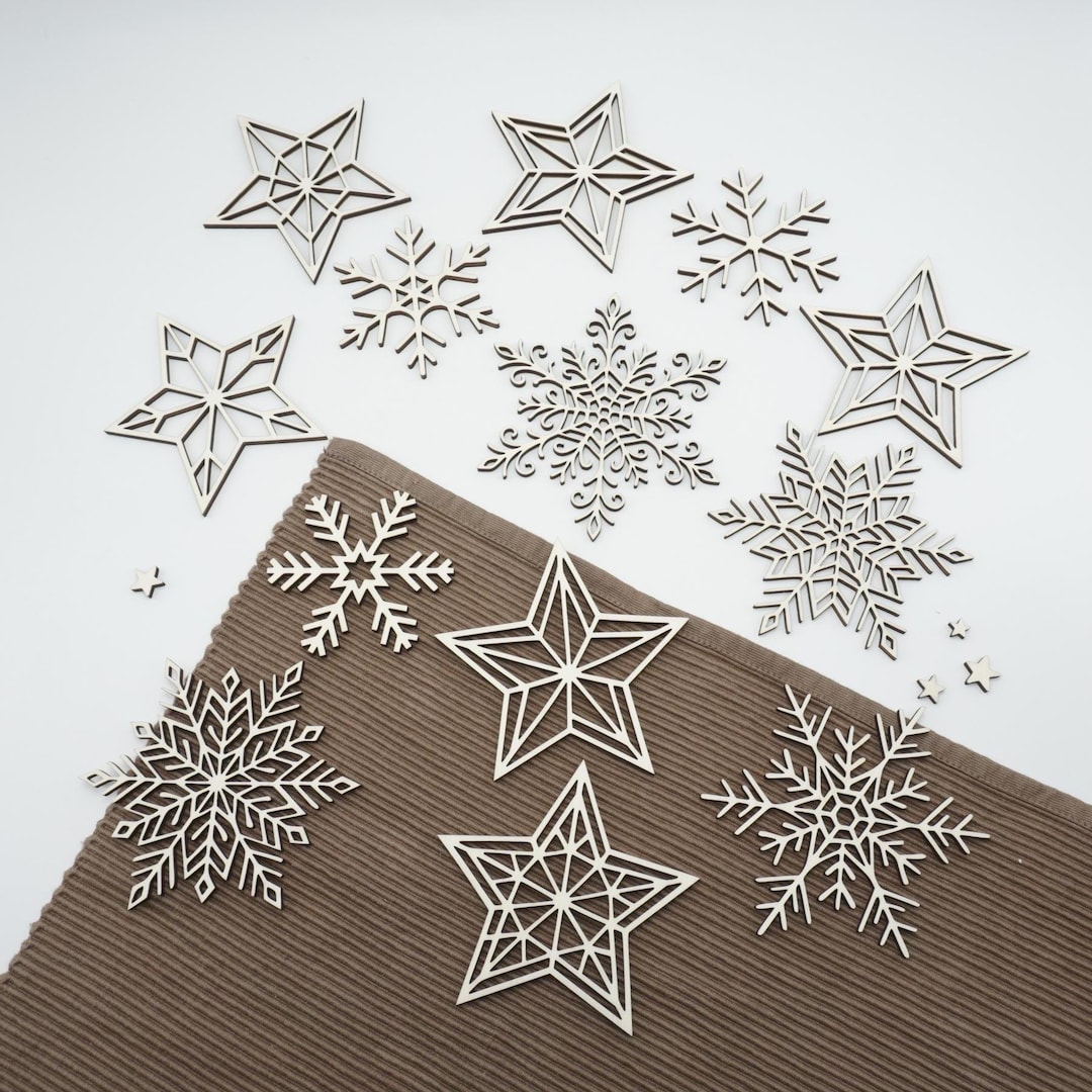 Laser File Set Stars & Snowflakes – DXF SVG AI Lightburn – 13 Motifs as ...