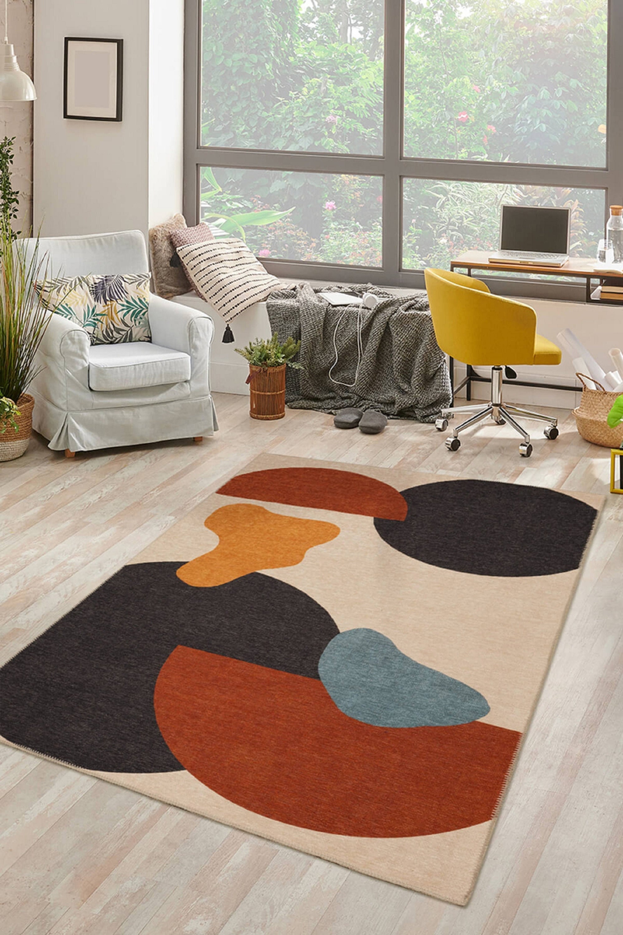 Abstract Boho Style Art Rug, Modern Living Room Rug, Bedroom Aesthetic ...