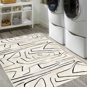 Contemporary Beige and Black Living Room Rug, Dining Table Stain ...