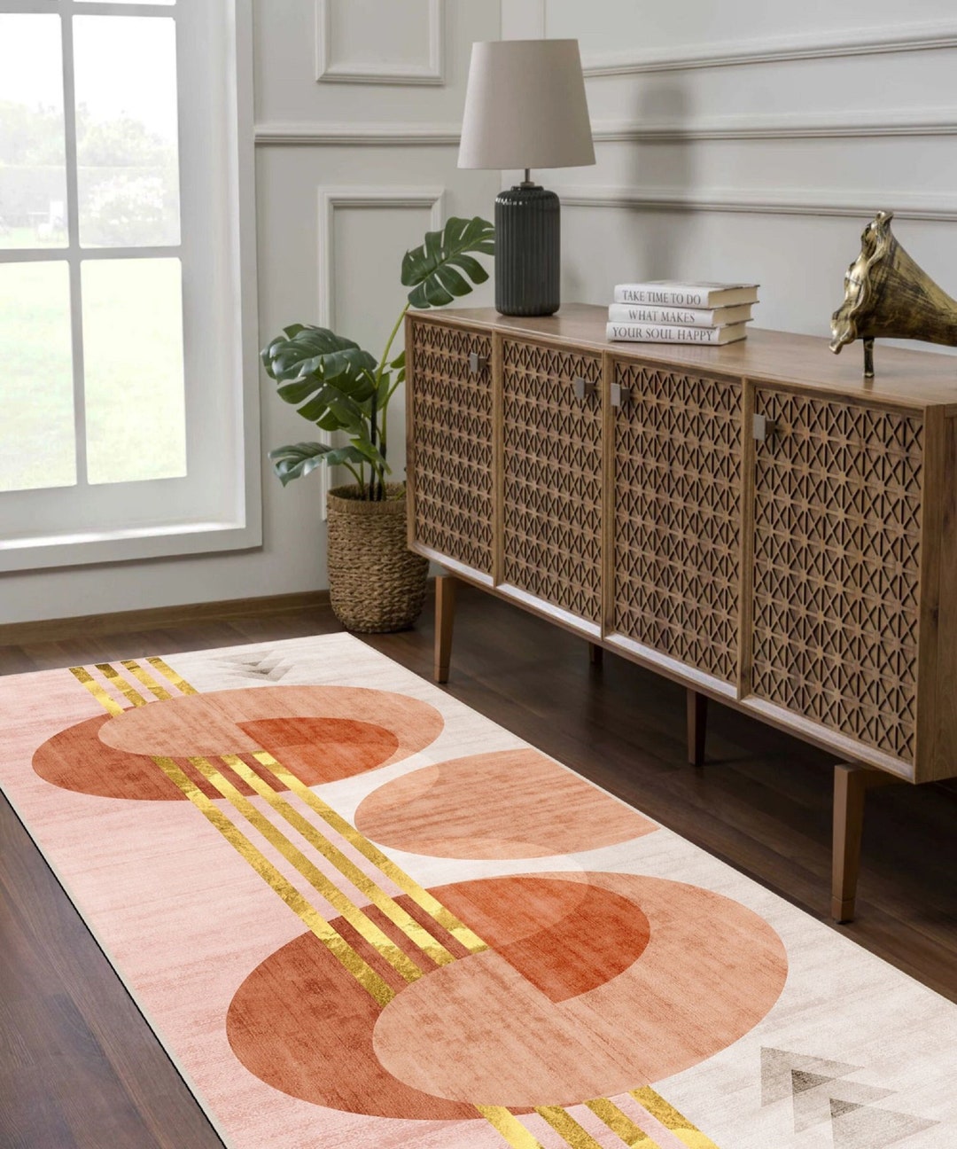 Warm Color Abstract Runner Rug, Modern Long Kitchen Rug, Washable Throw ...