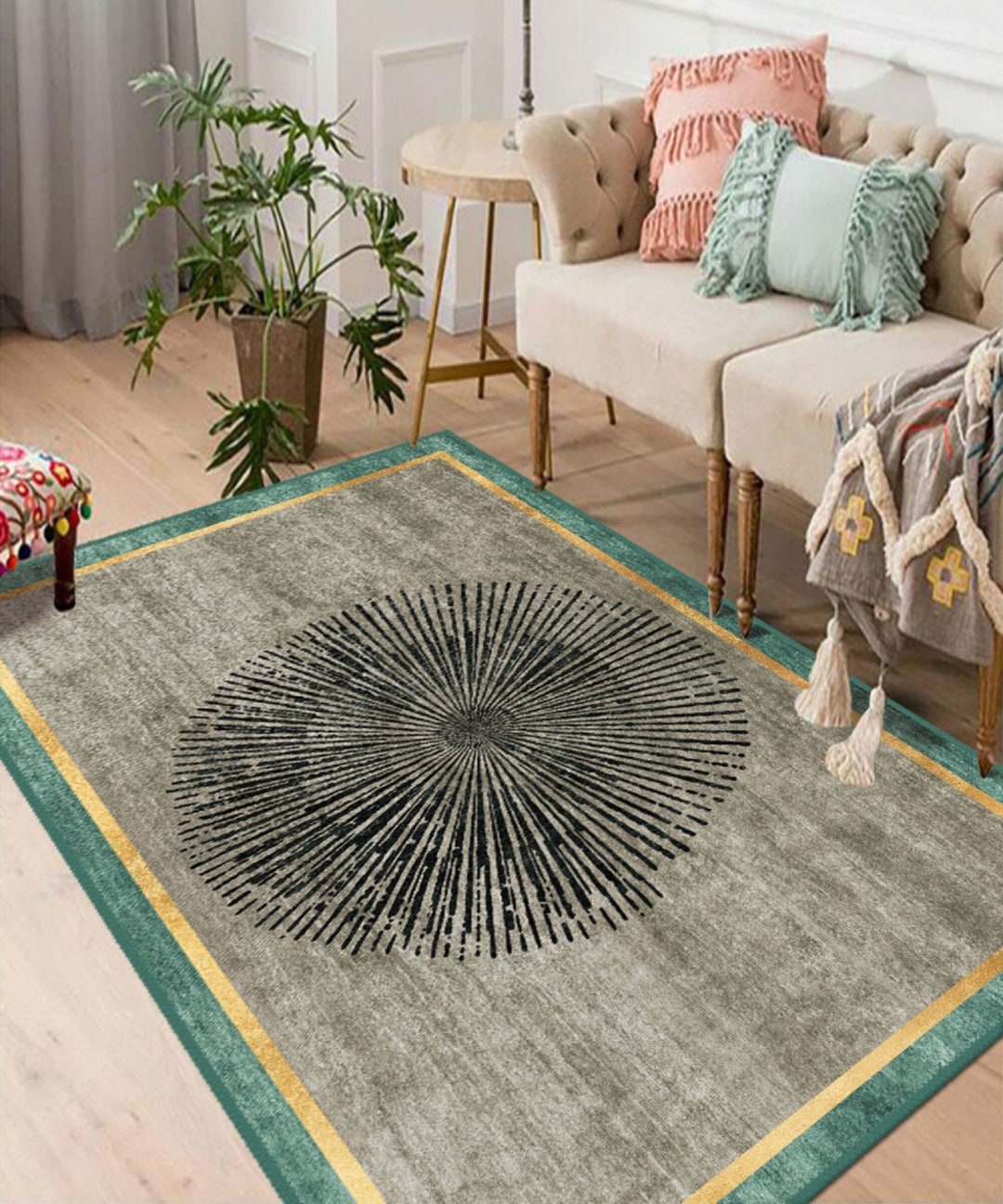 Modern Geometric Green Rug, Contemporary Area Rug, Abstract Living Room ...