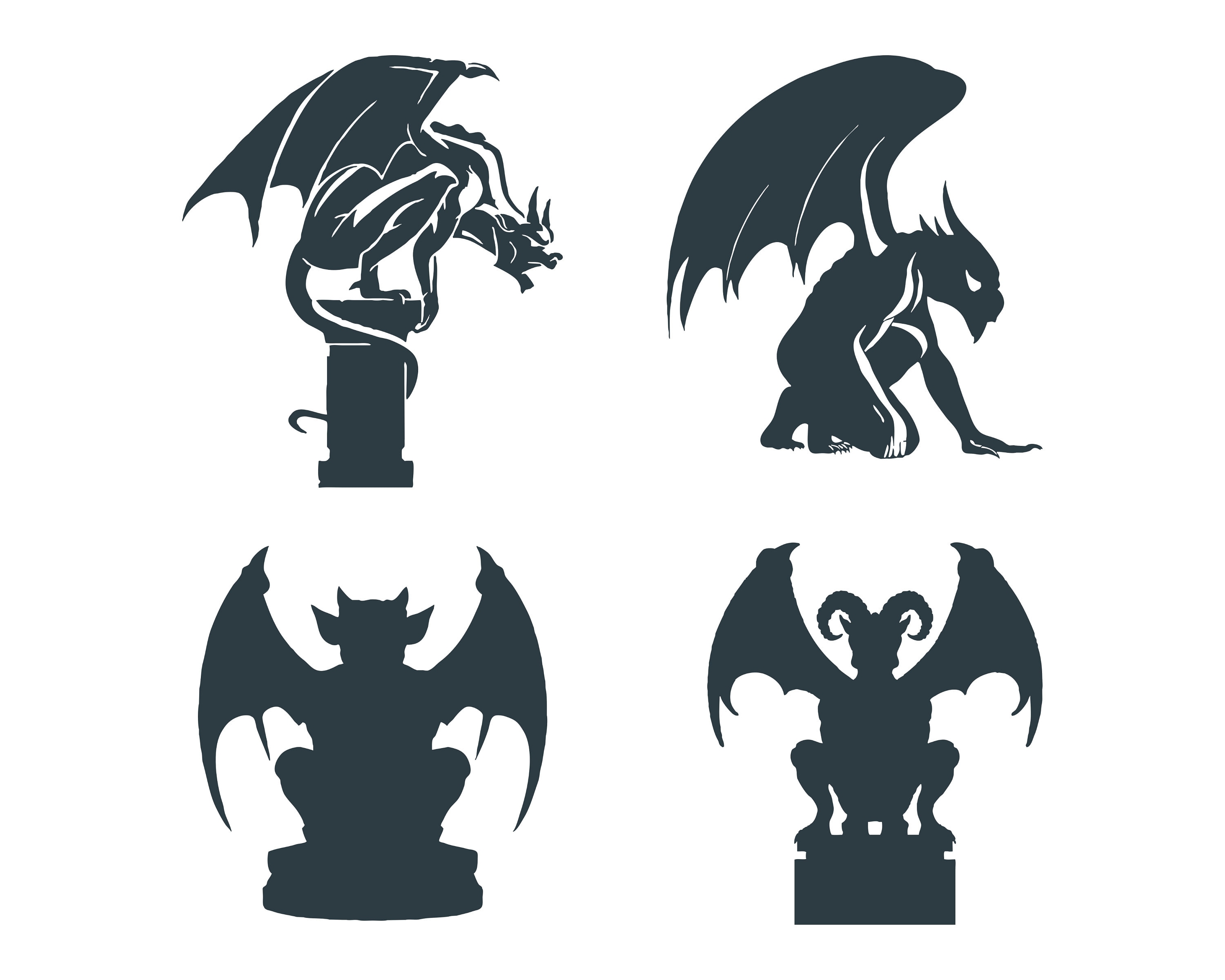 Gargoyle Gargoyles Silhouette Set Art Vector SVG Digital - Etsy